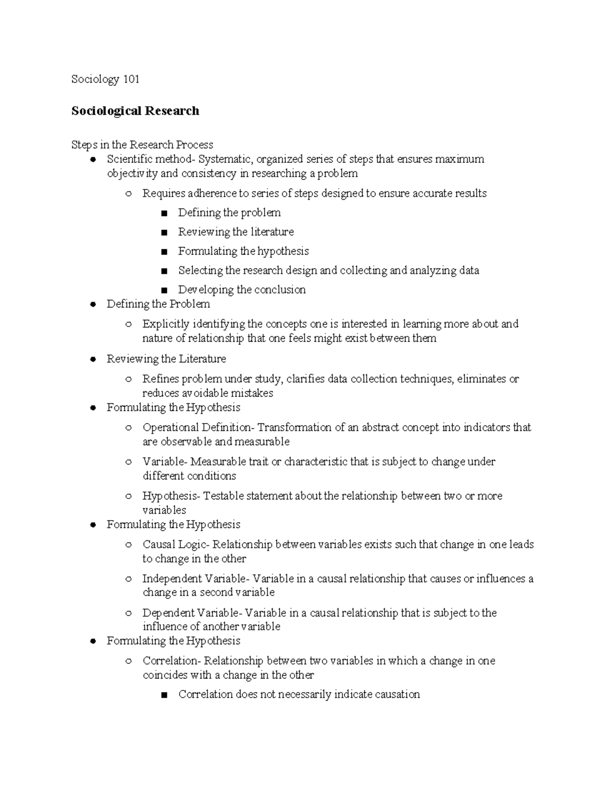 SOC 101 Ch. 2 Sociological Research Outline - Sociology 101 ...