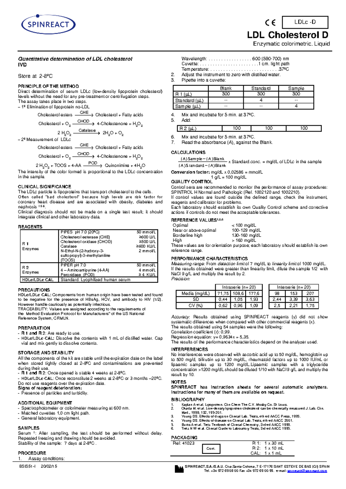 Ldl - LDL - LDL Cholesterol D Enzymatic colorimetric. Liquid BSIS51-I ...