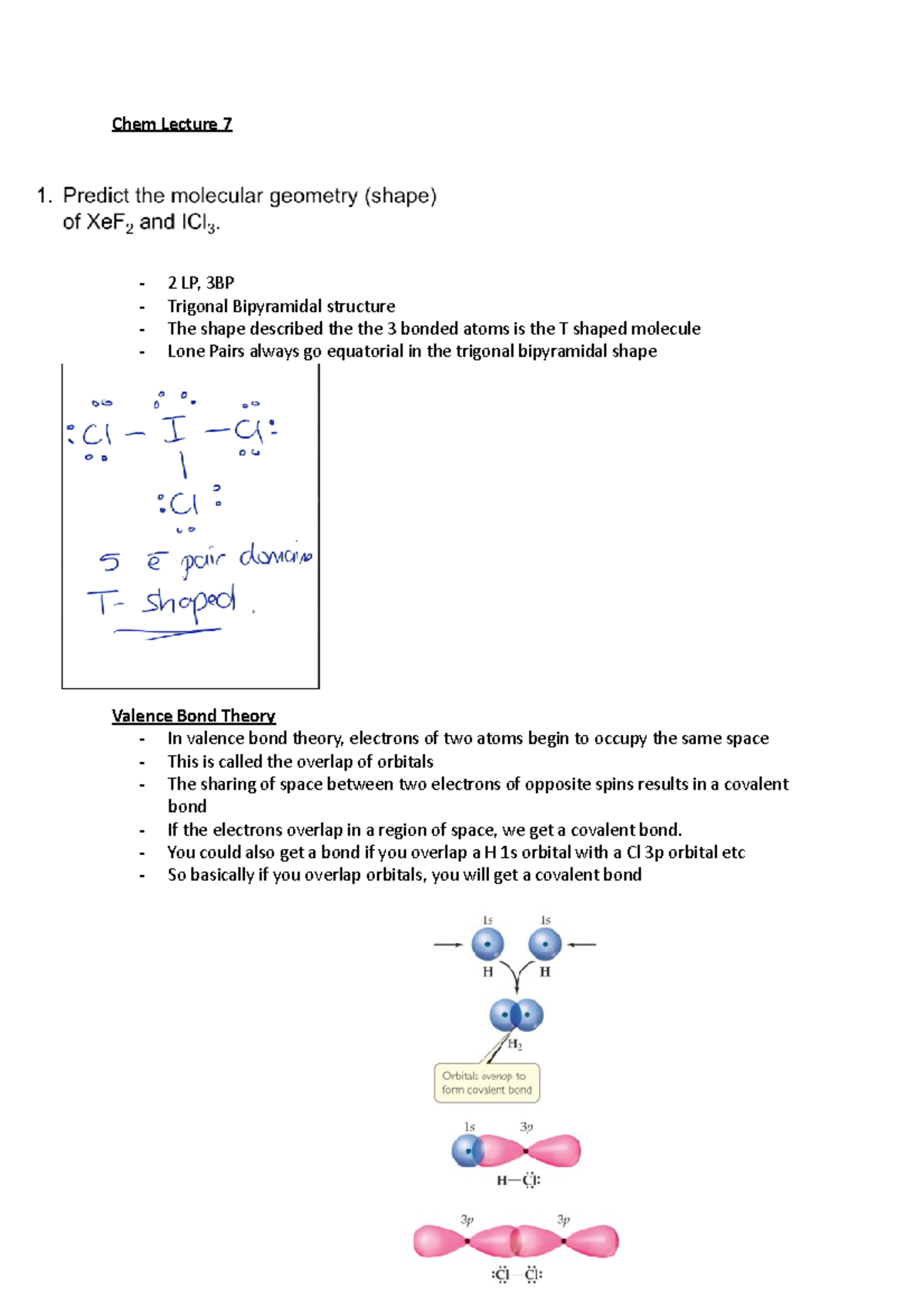 CHEM1101 Lecture 7 - Chem Lecture 7 - 2 LP, 3BP - Trigonal Bipyramidal ...