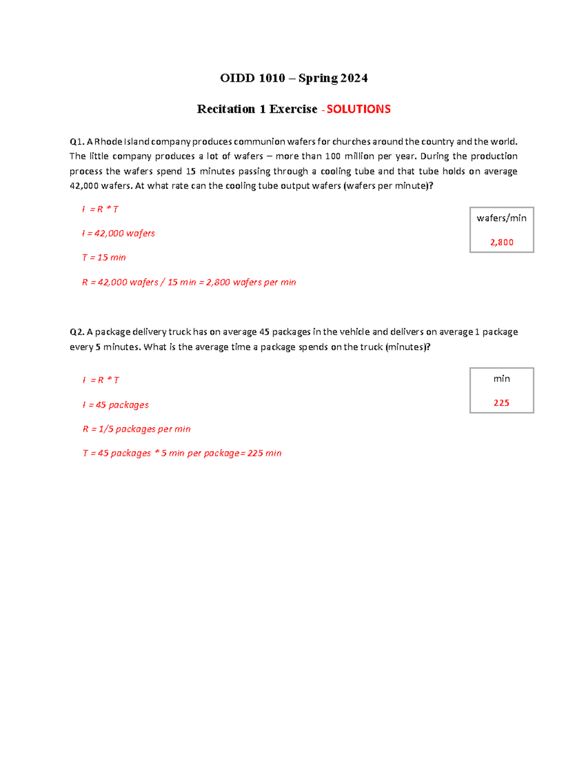 R1 Exercise Solutions - Spring 2024 - OIDD 1010 – Spring 202 4 Recitation 1 Exercise - SOLUTIONS ...