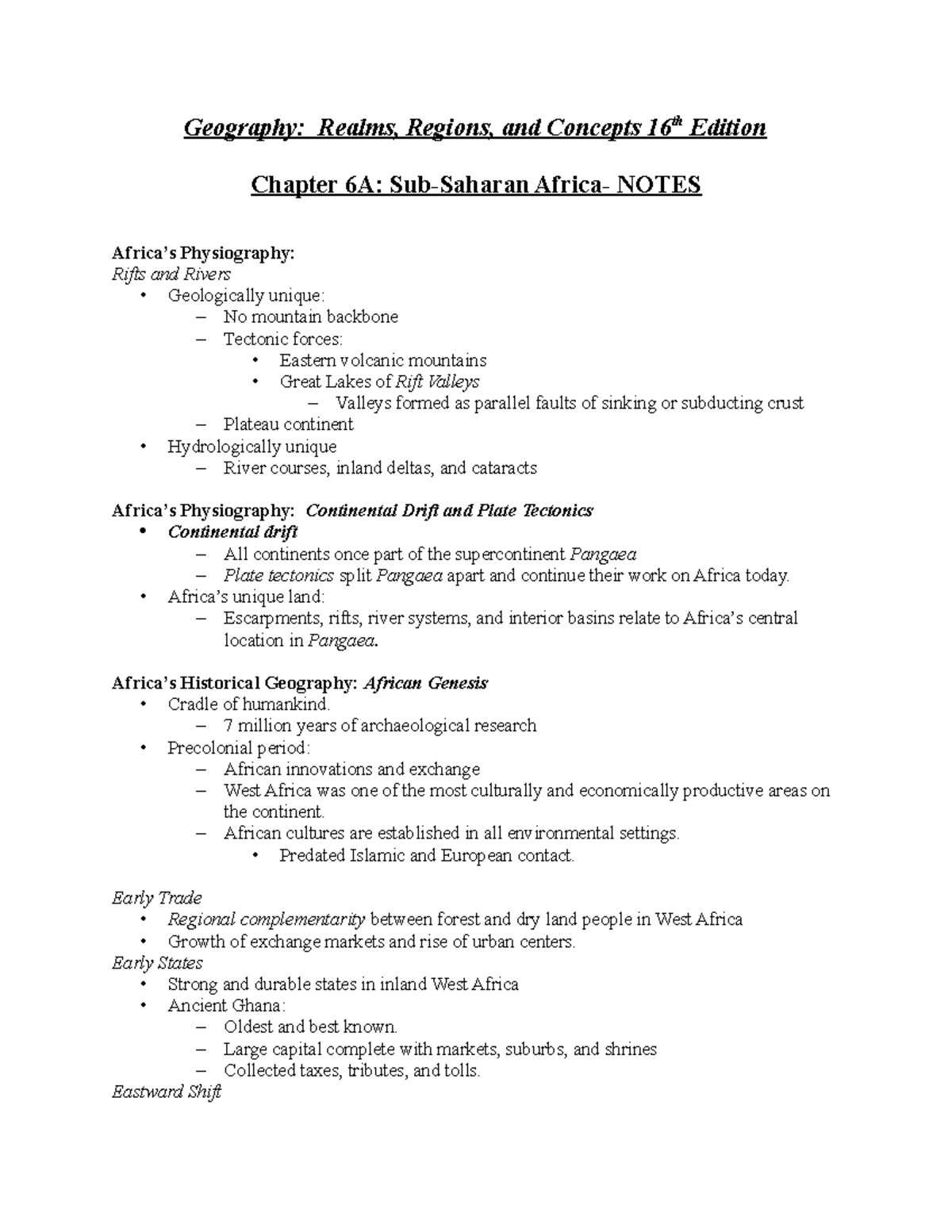 Subsaharan realms part 1 notes - Geography: Realms, Regions, and ...