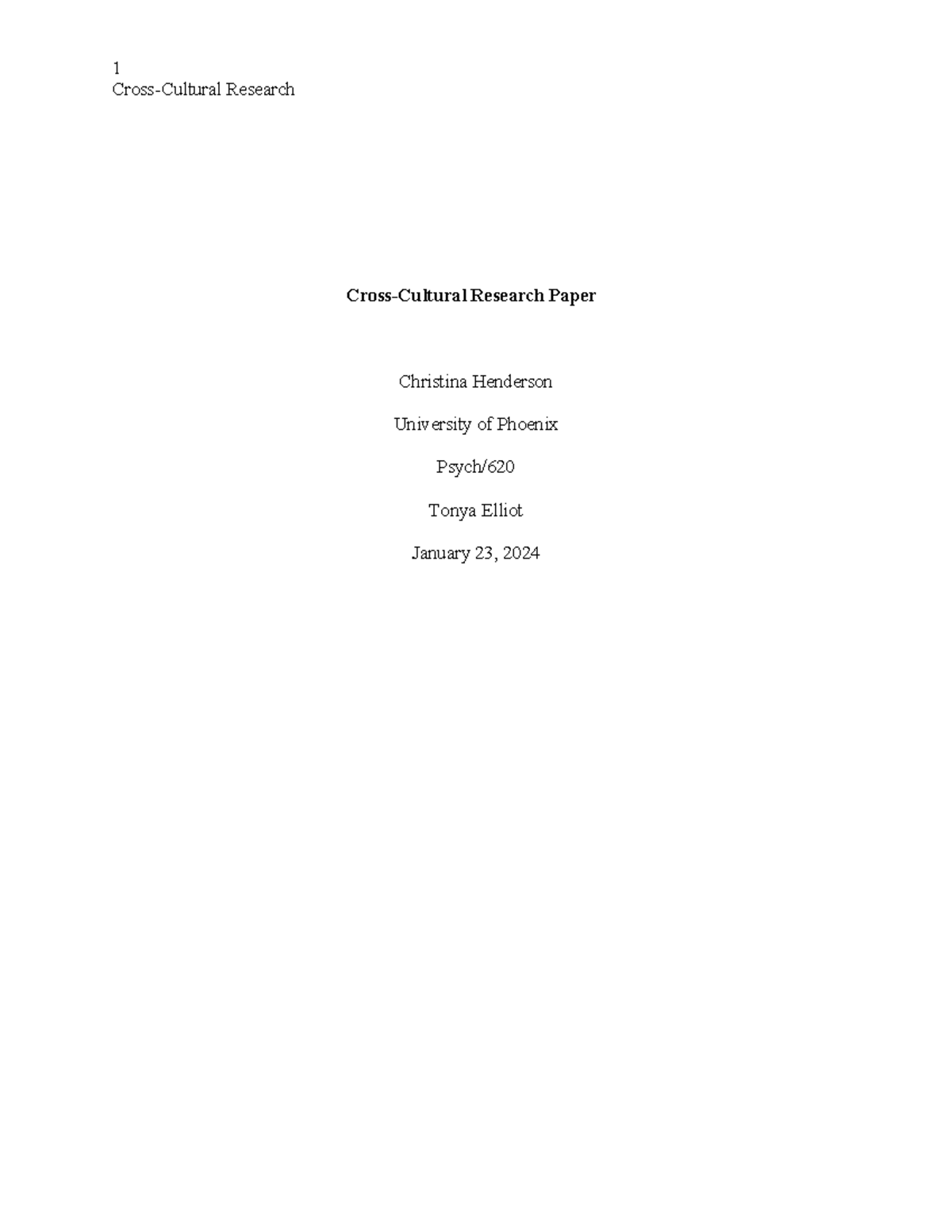 Cross Cultural Research Paper Psych 620 Wk2 - Cross-Cultural Research ...