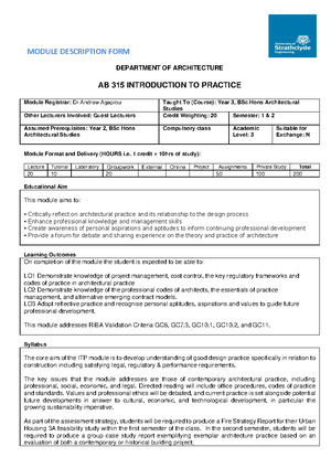Module MAP_Descriptor - MODULE MAP v. SEMESTER 1 MODULE AB315 ...