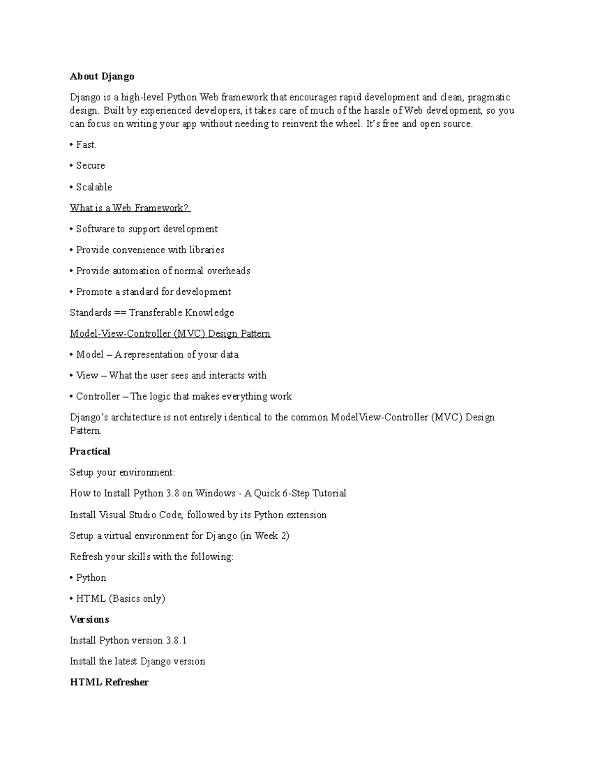 Lecture 1 - About Django Django is a high-level Python Web framework ...