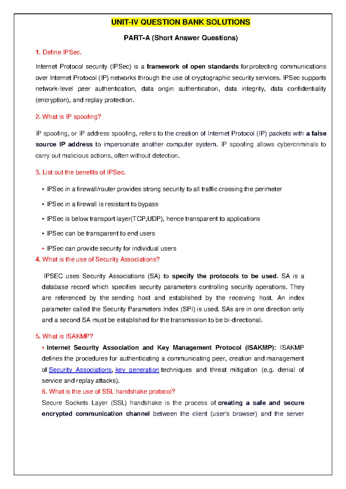 IS UNIT-IV - Its very usefull - UNIT-IV QUESTION BANK SOLUTIONS PART-A ...
