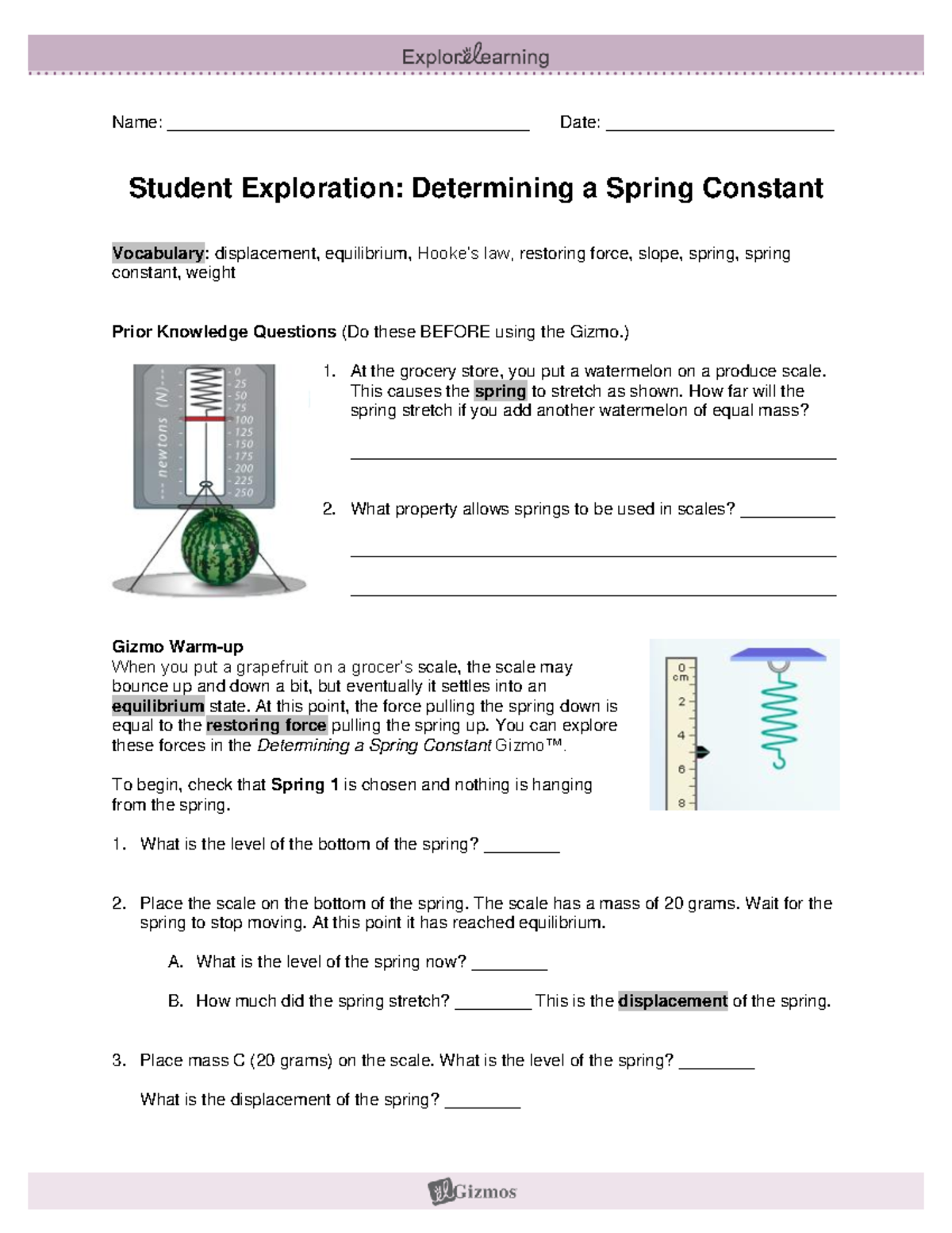 Determining Spring Constant SE - Studocu