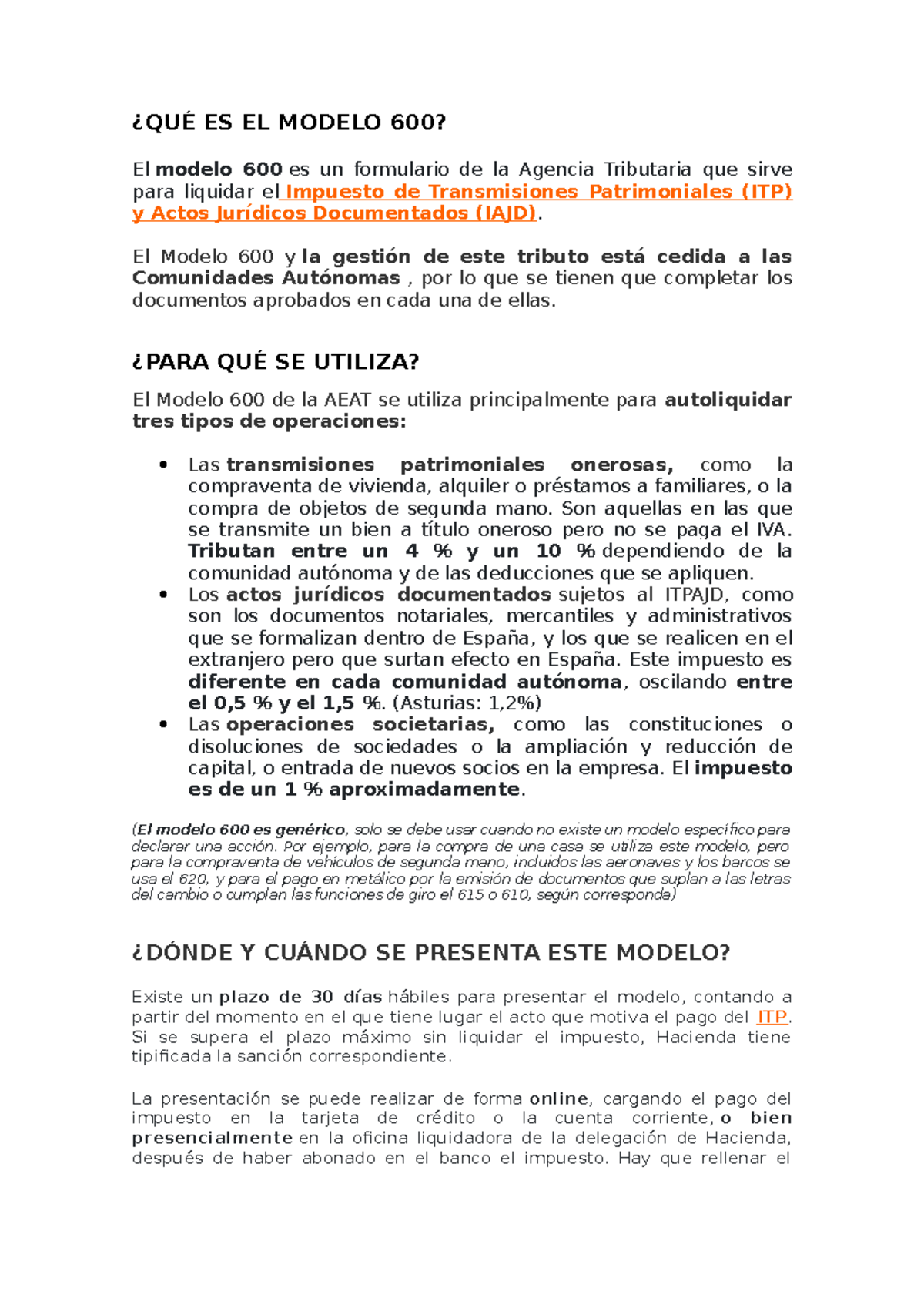 Itpajd - ¿QUÉ ES EL MODELO 600? El modelo 600 es un formulario de la ...