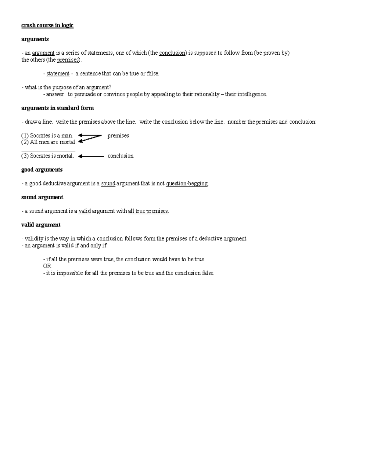 Handout 01 crash course in logic - crash course in logic arguments an ...
