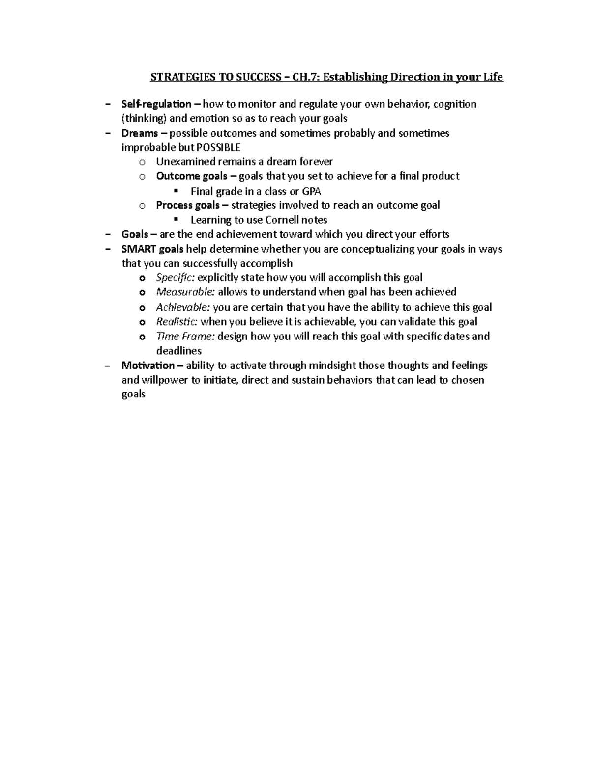 CH. 7 - Establishing Direction in Your Life - STRATEGIES TO SUCCESS CH ...