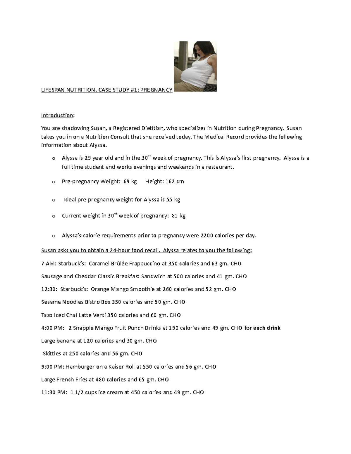 DIET2070 Pregnancy Case Study AY23-24 - LIFESPAN NUTRITION, CASE STUDY ...