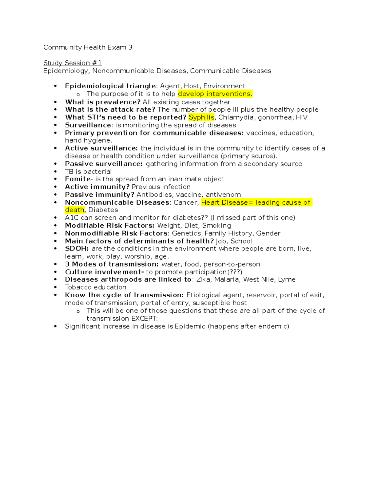 Community Health Exam 3 - What is prevalence? All existing cases ...