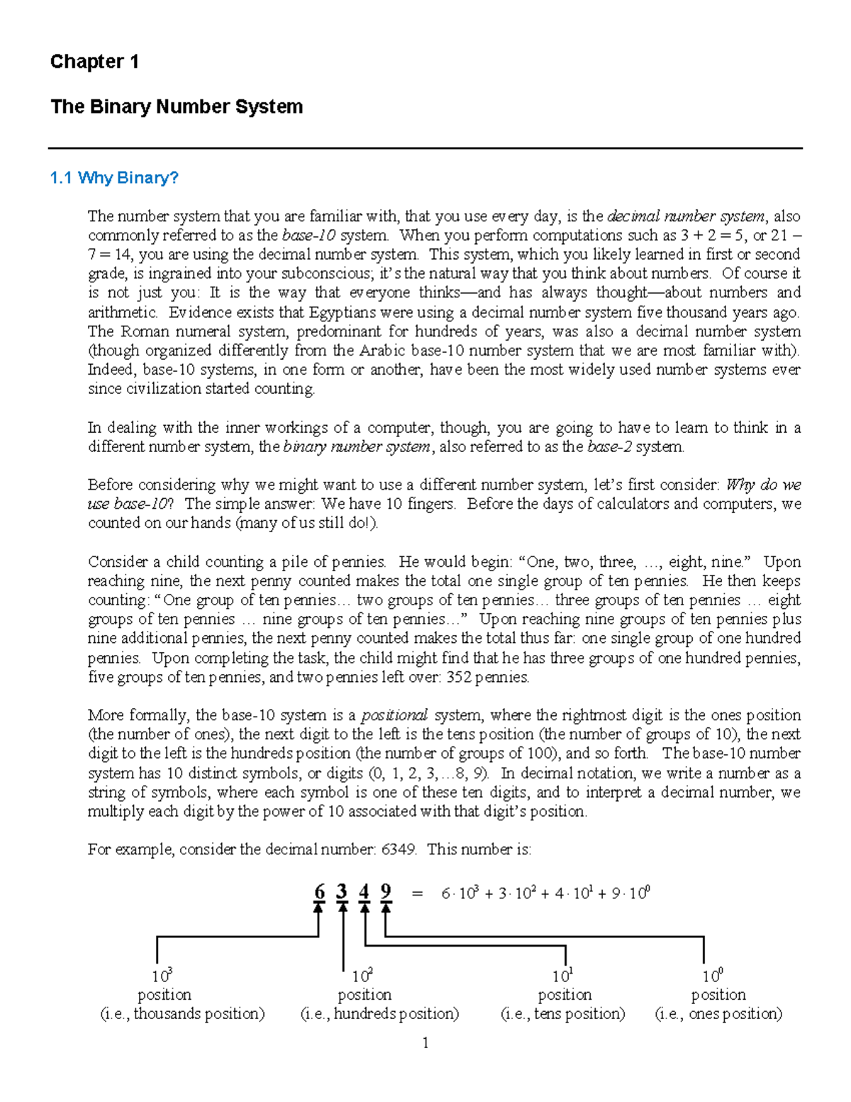 Binary overview Notes On Binary Overview Chapter 1 The Binary