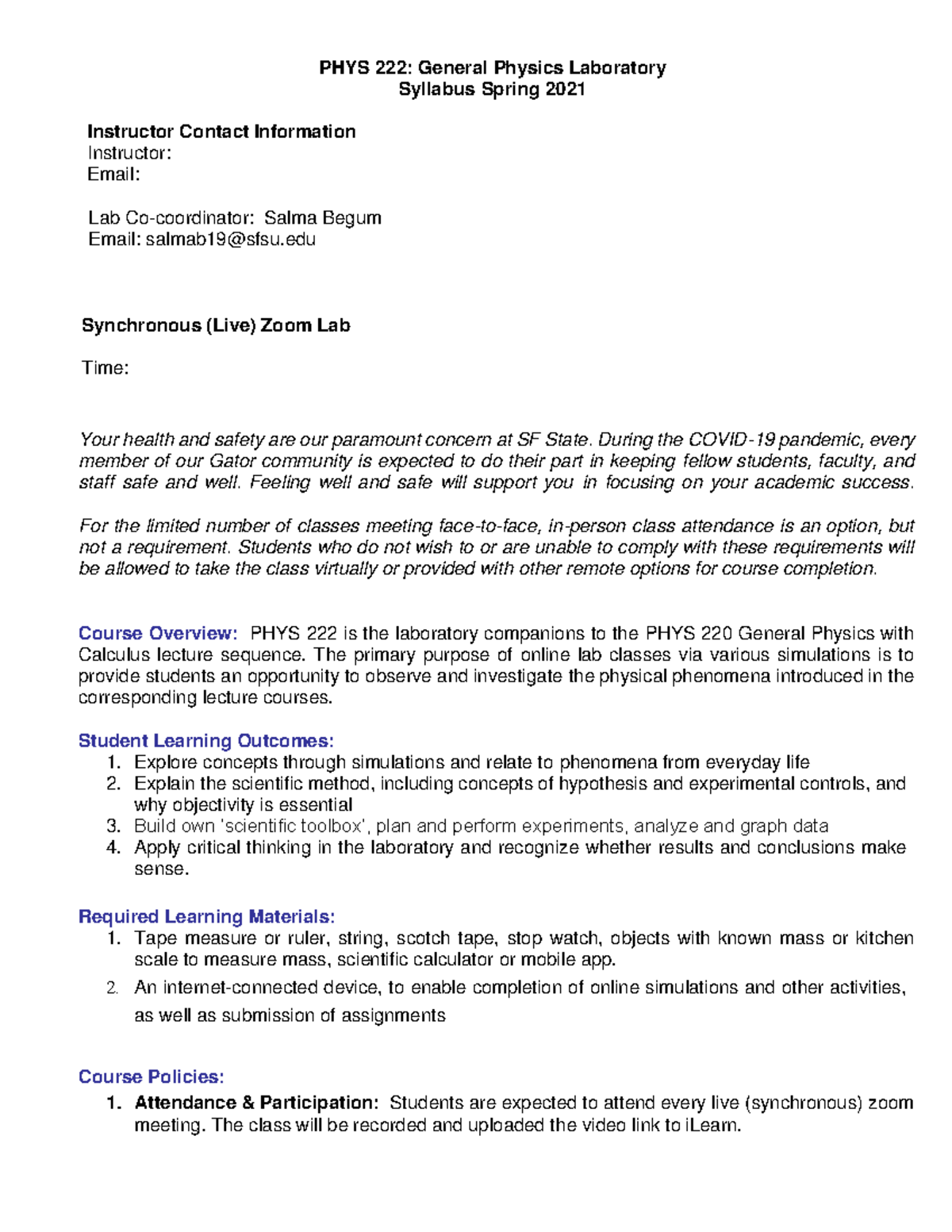 PHYS 222 Spring 2021 - ser - PHYS 222: General Physics Laboratory ...