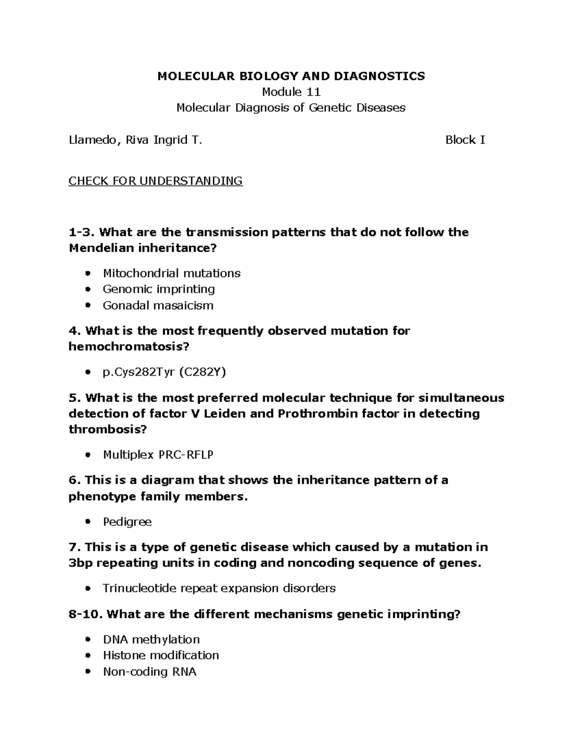 Practice Questionnaires on Blood Banking - Module 11 Molecular ...