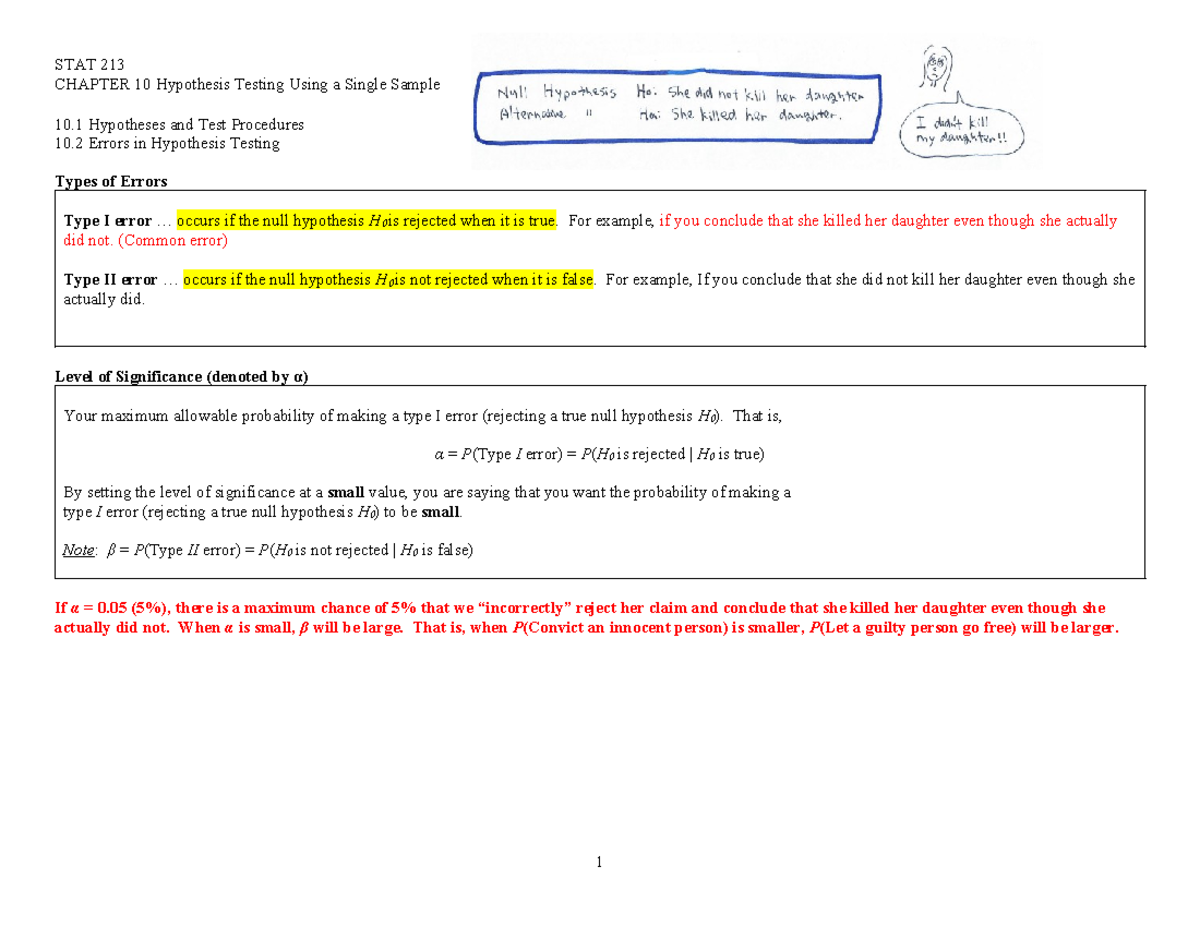 STAT 213 - CH 10 (10.1, 10.2 & 10 - CHAPTER 10 Hypothesis Testing Using ...