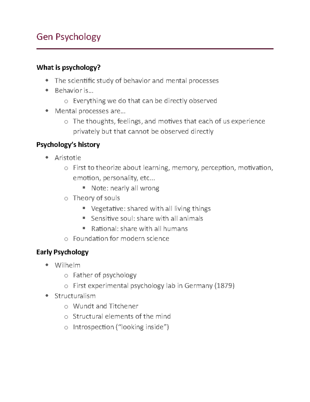 Gen Psychology. Notes - This was with Professor Ittersum. He's a tough ...
