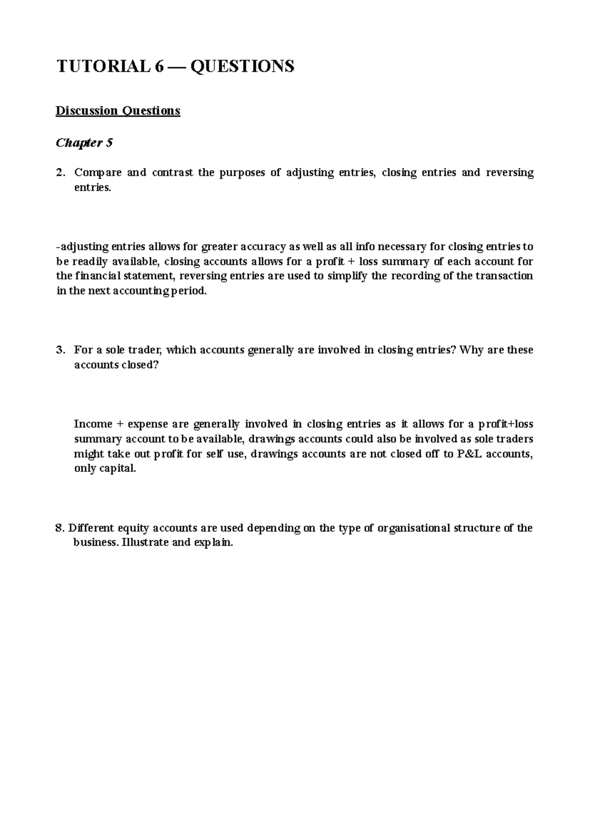 Tutorial 6 - Questions - TUTORIAL 6 — QUESTIONS Discussion Questions ...