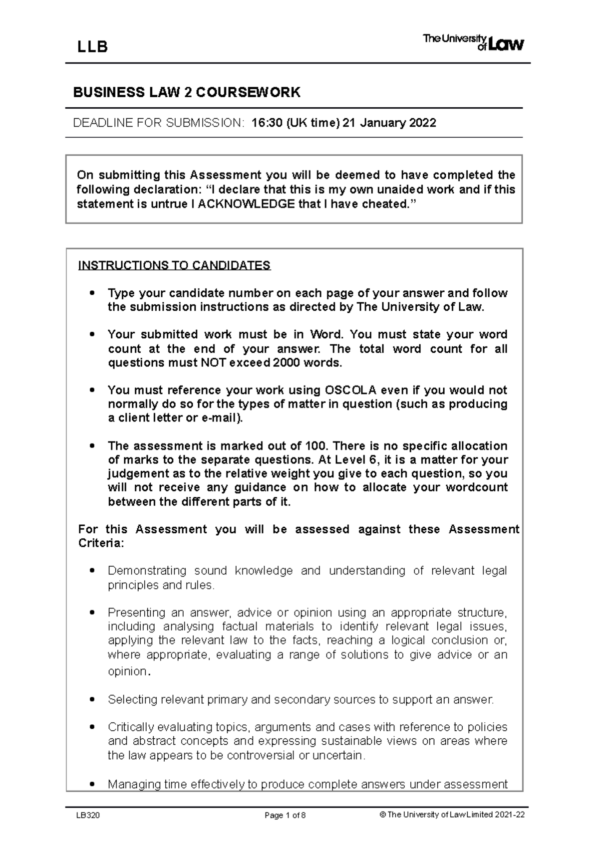 Business Law coursework - BUSINESS LAW 2 COURSEWORK DEADLINE FOR ...