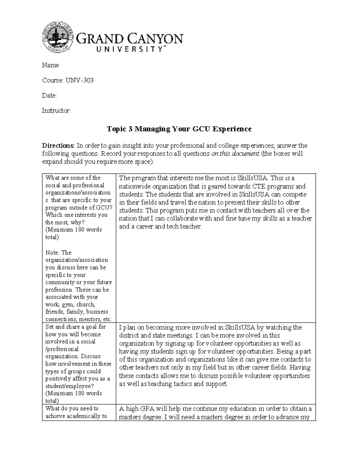 UNV-303-RS-T3-Your GCUExperience Online - Name Course: UNV- Date ...