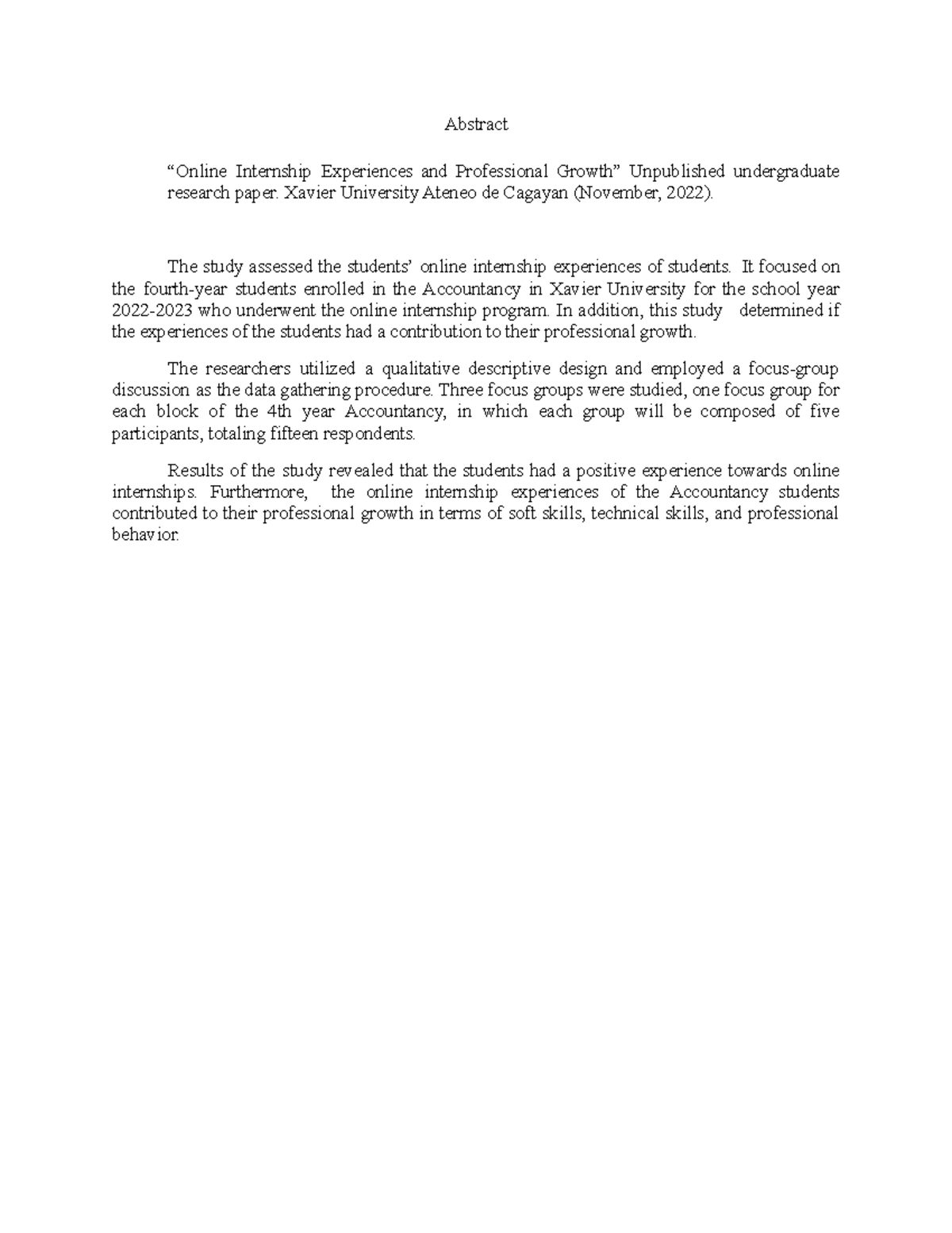 Professional Growth on Internship Notes Part 1 - Abstract “Online ...