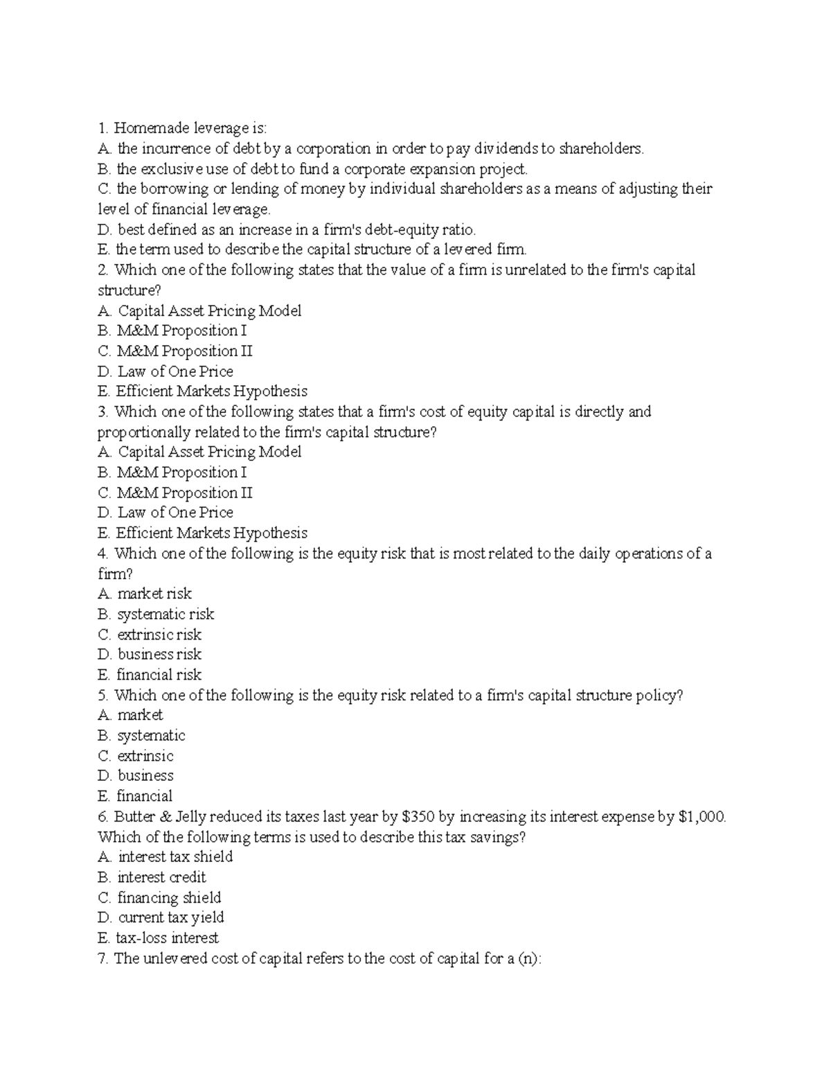 Chapter 16 - Financial Leverage and Capital Structure Policy - Homemade ...
