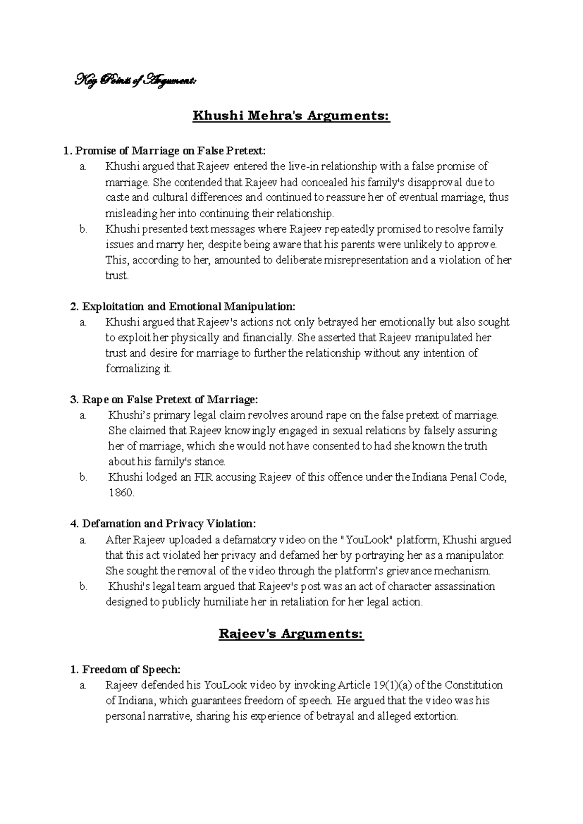 Key Points of Argument - Helpful - Key Points of Argument: Khushi Mehra ...