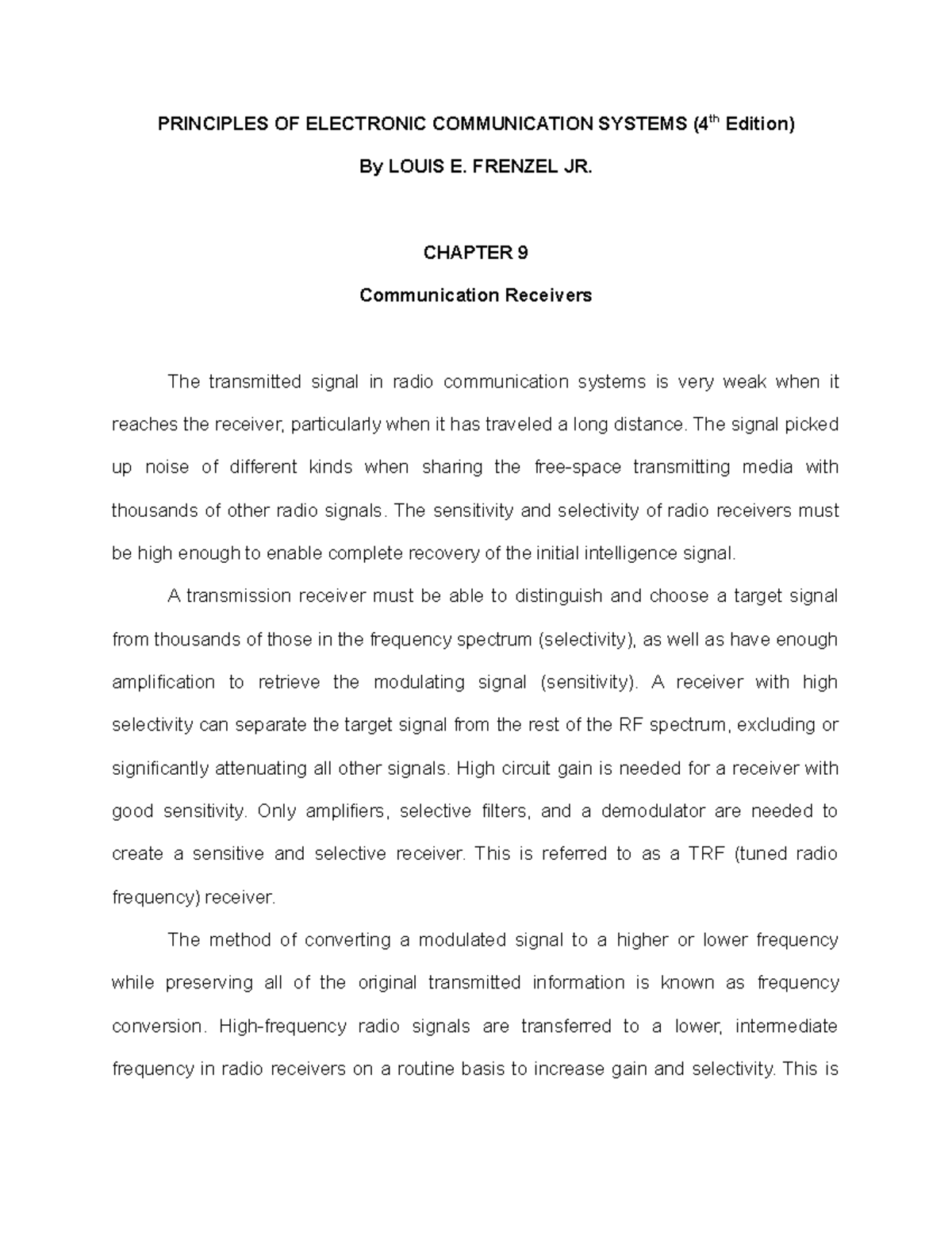Chapter 9 Communication Receivers - PRINCIPLES OF ELECTRONIC ...