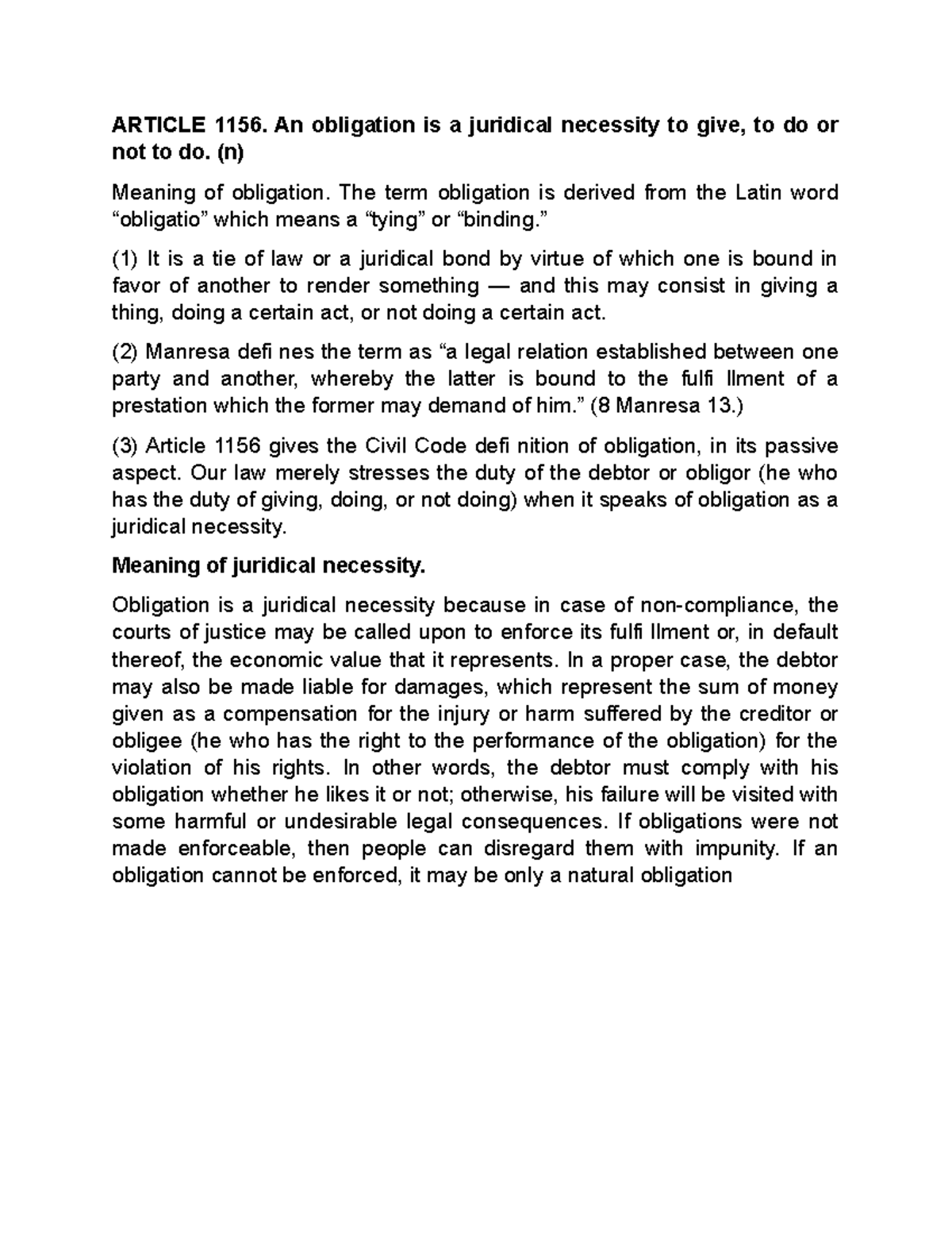 ART 1156 - notes - ARTICLE 1156. An obligation is a juridical necessity ...