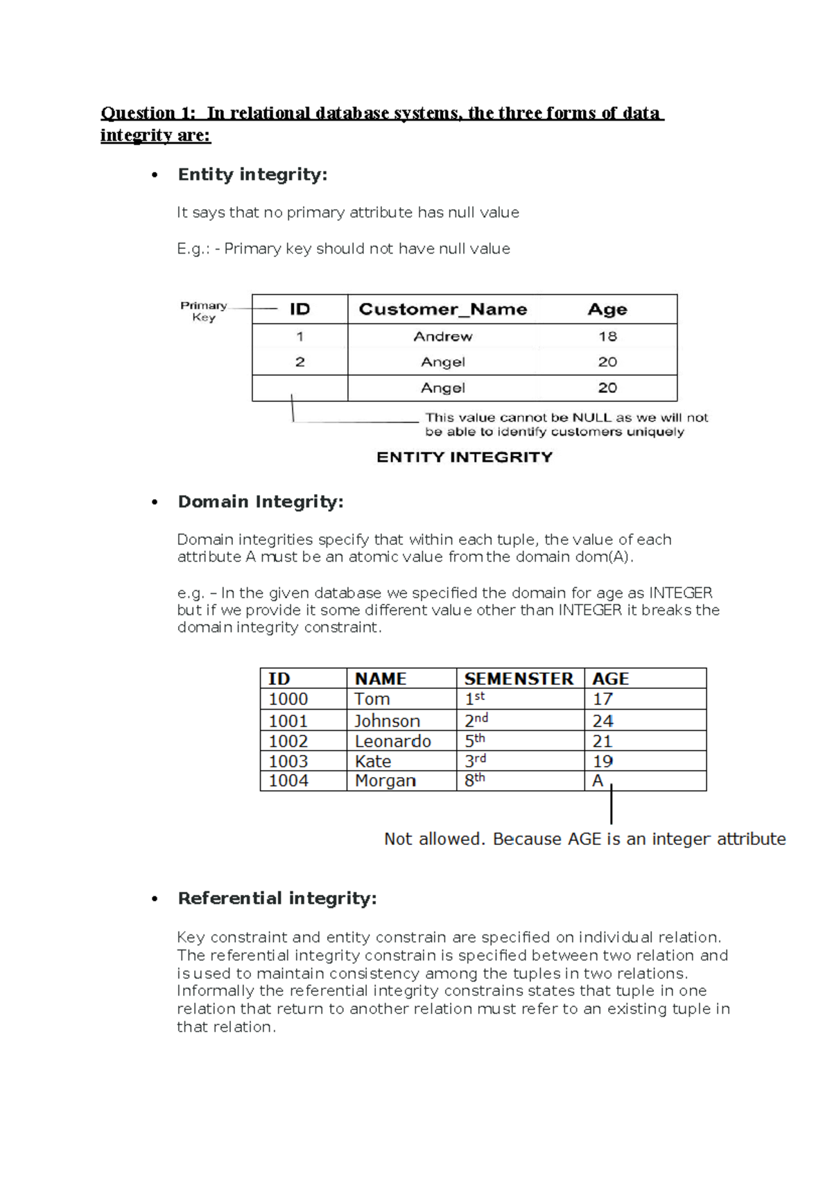 Test summary of a new Lecture - Question 1: In relational database ...