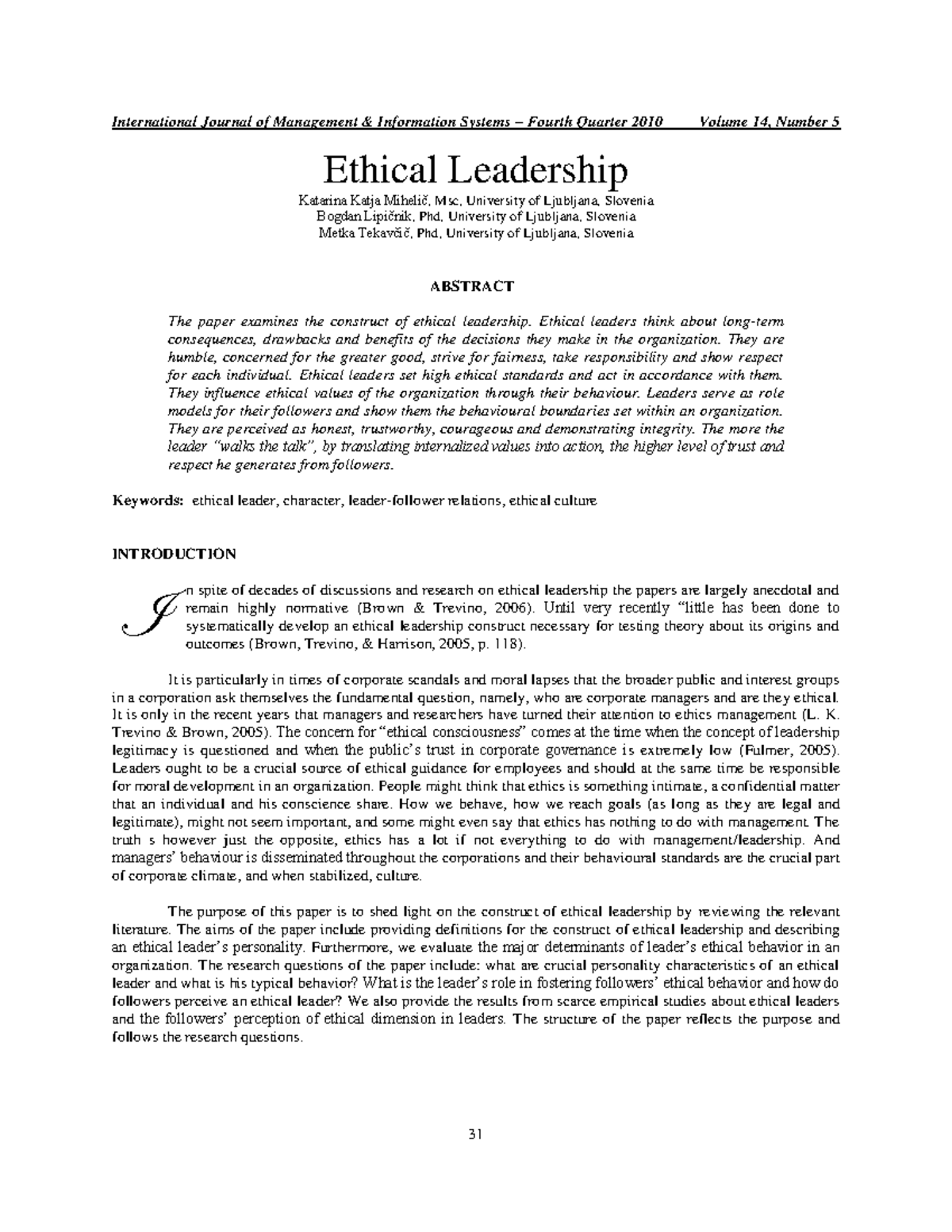 MIhelic Lipicnik Tekavcic 2010 clute - Ethical Leadership Katarina ...