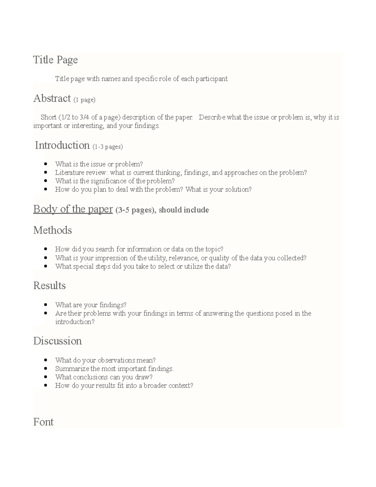 Resreach paper structure - Title Page Title page with names and ...