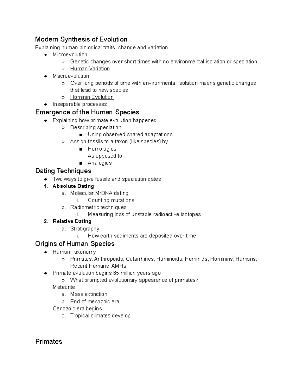 Anthropology unit 2 - ANTH unit 2 lecture notes - Modern Synthesis of ...