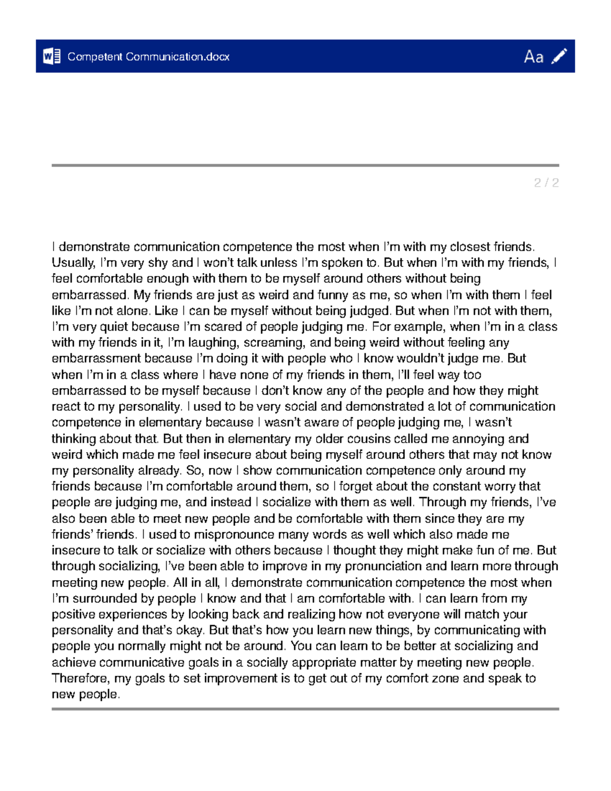 Competent Communication - I demonstrate communication competence the ...