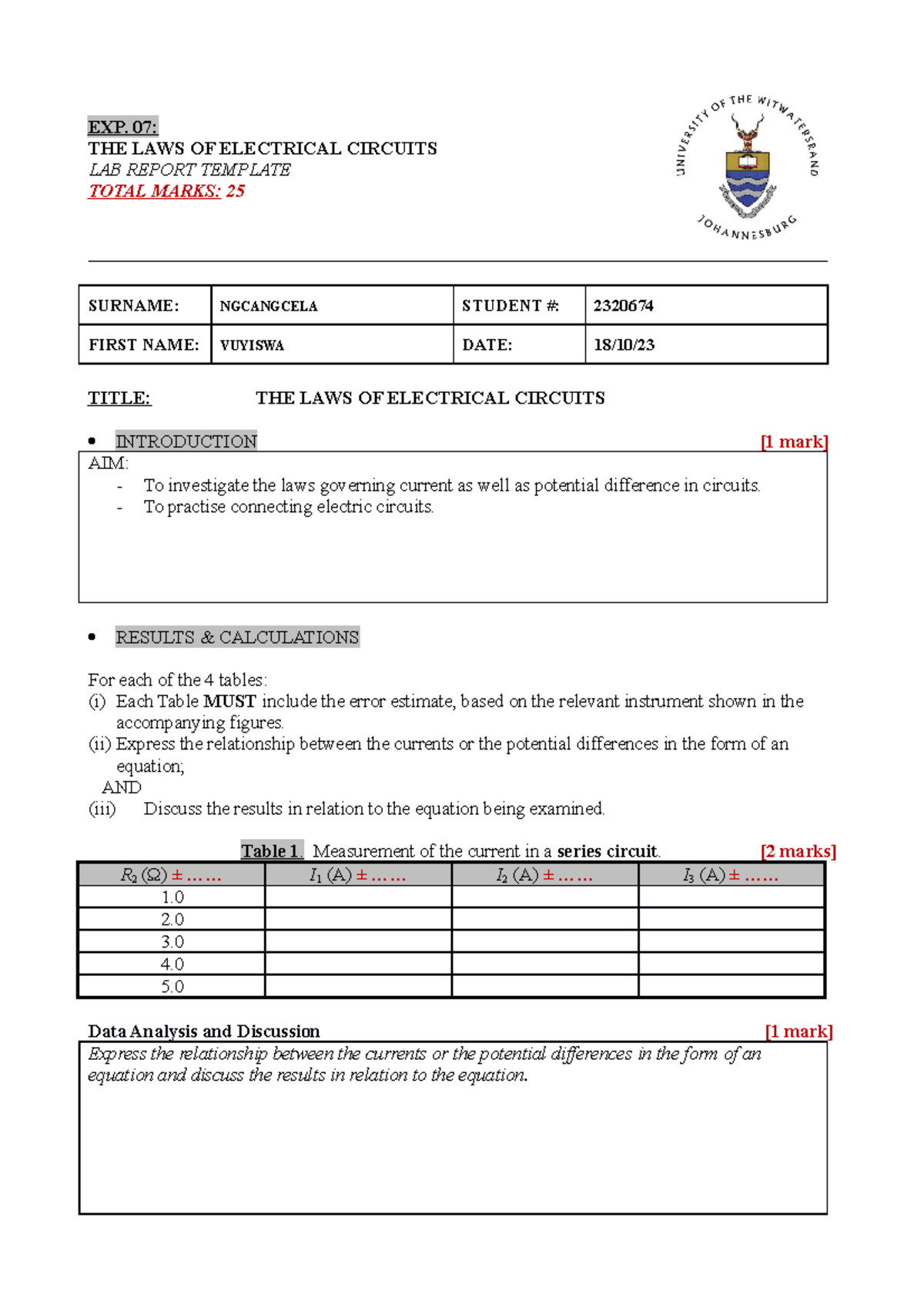 Exp07 - Electrical Circuits - Lab Report Template - EXP. 07: THE LAWS ...