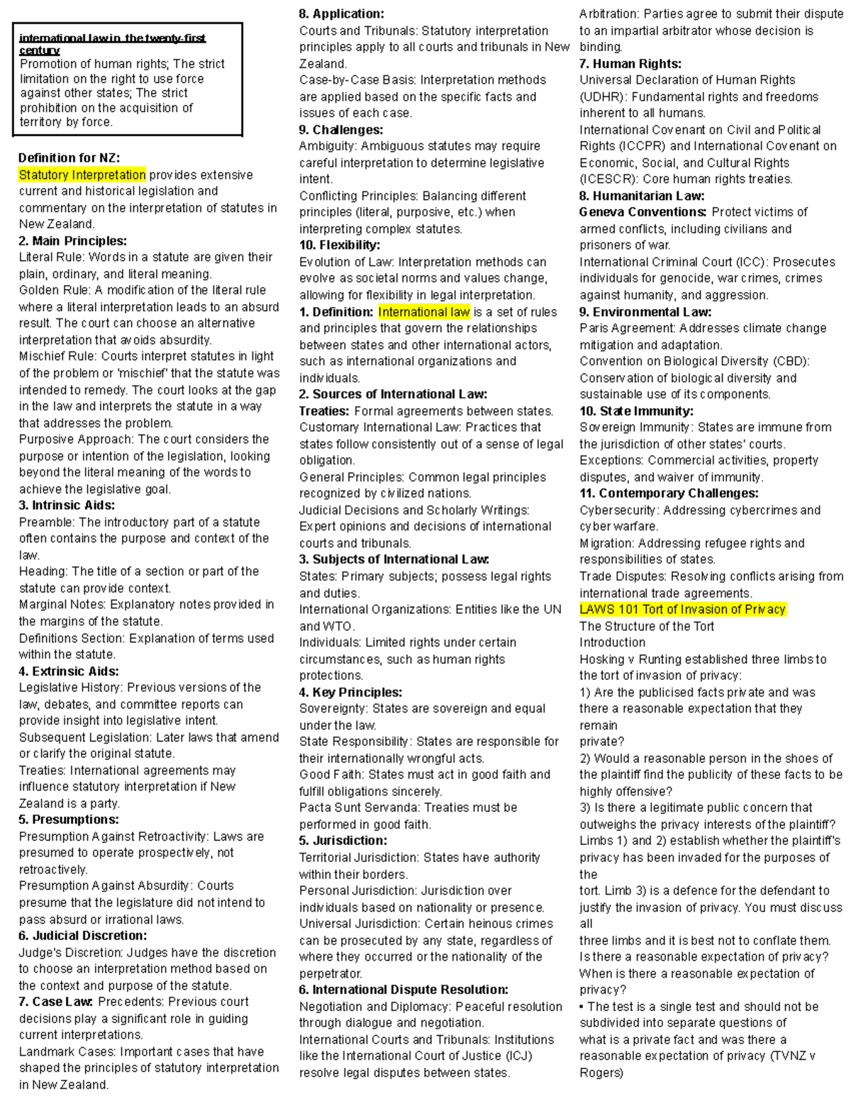 Laws101 cheat sheet - Definition for NZ: Statutory Interpretation ...
