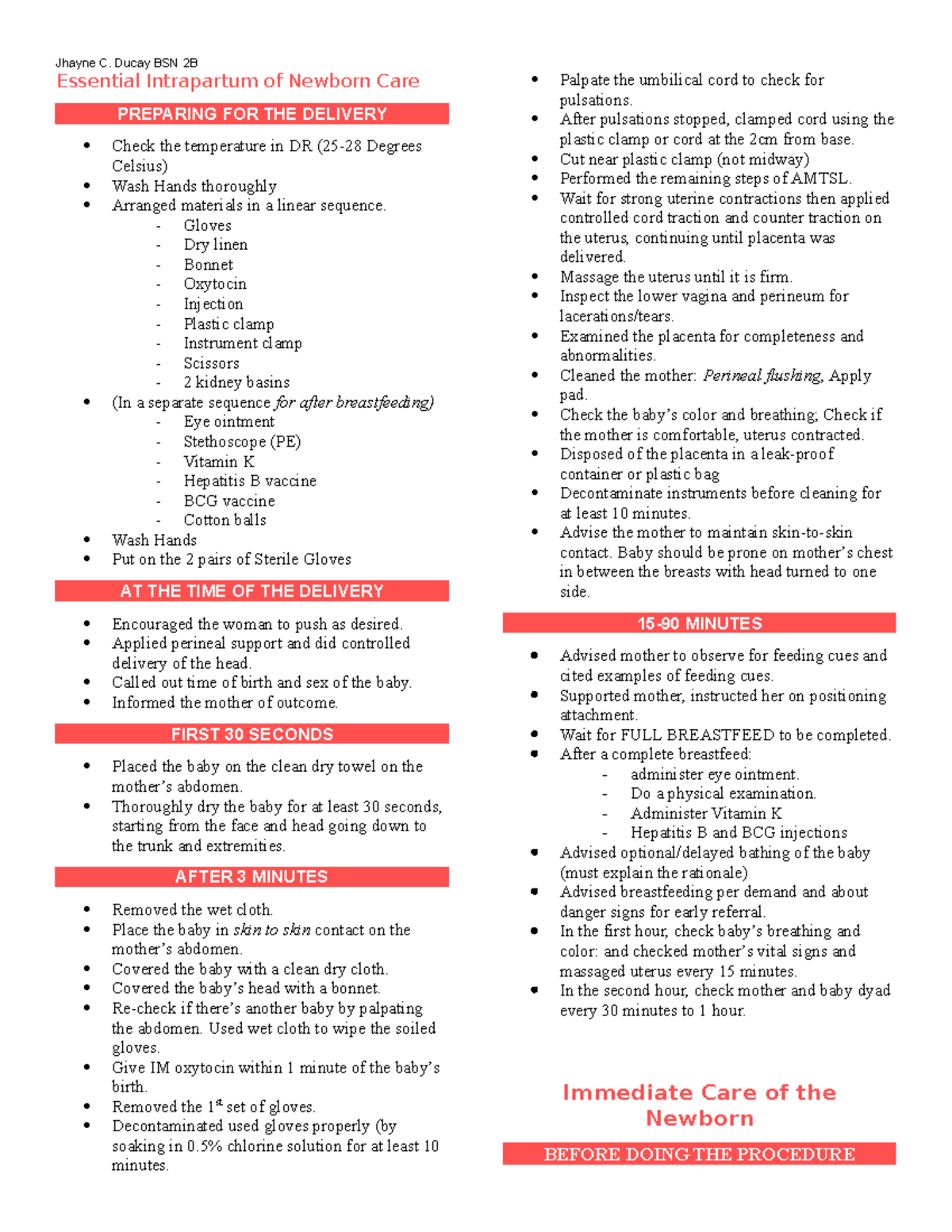 EINC - TRANSES - Jhayne C. Ducay BSN 2B Essential Intrapartum of ...