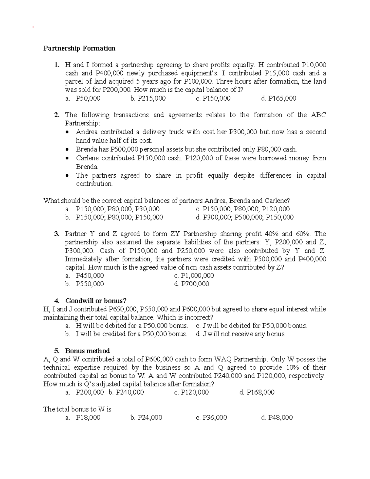Pdfcoffee - lecture Notes - Partnership Formation 1. H and I formed a ...