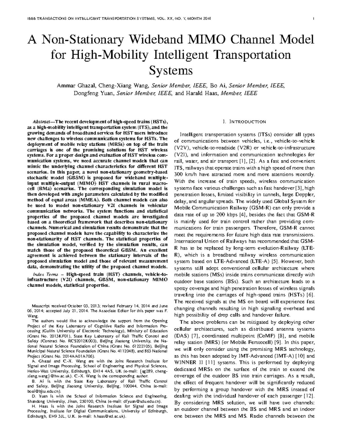 Ghazal 2014 - Non-Stationary Wideband MIMO Channel Model for High ...