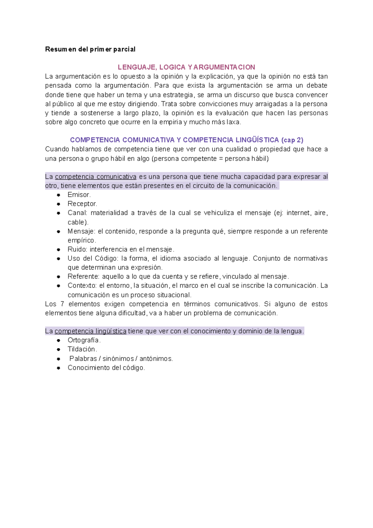 Lenguaje, logica y argumentacion - Resumen del primer parcial LENGUAJE, LOGICA Y ARGUMENTACION ...