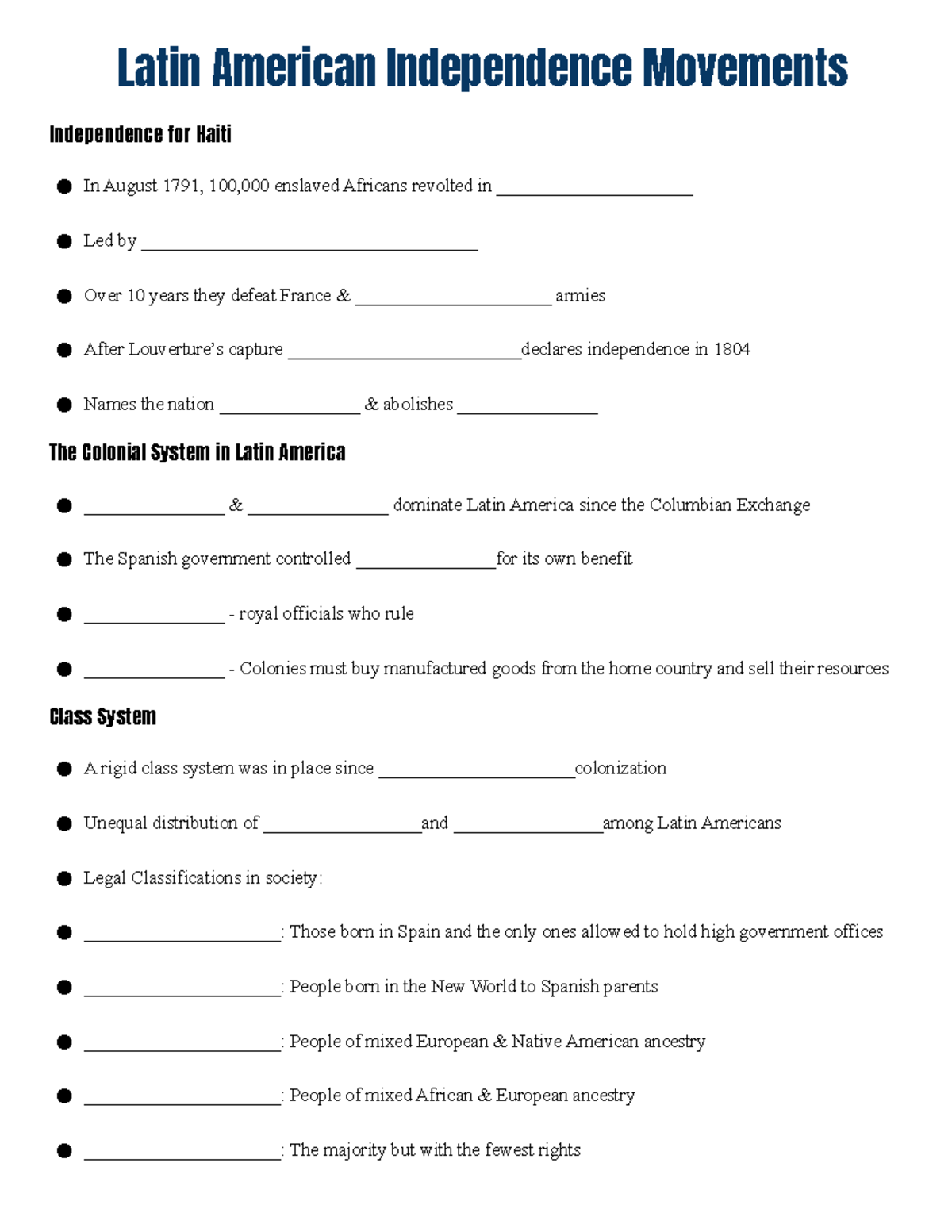 Ch.4,Latin American Revolutions Guided Notes,10 - Latin American ...