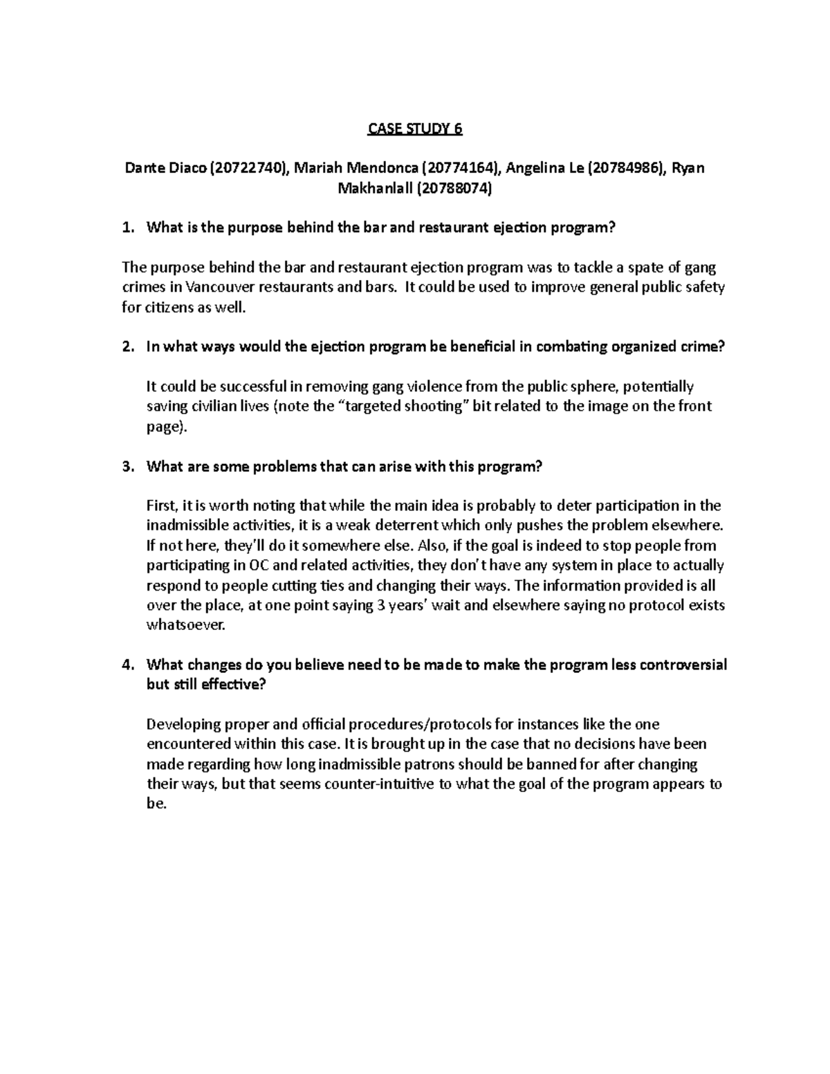 CASE Study 6 - LS 263 - CASE STUDY 6 Dante Diaco (20722740), Mariah ...