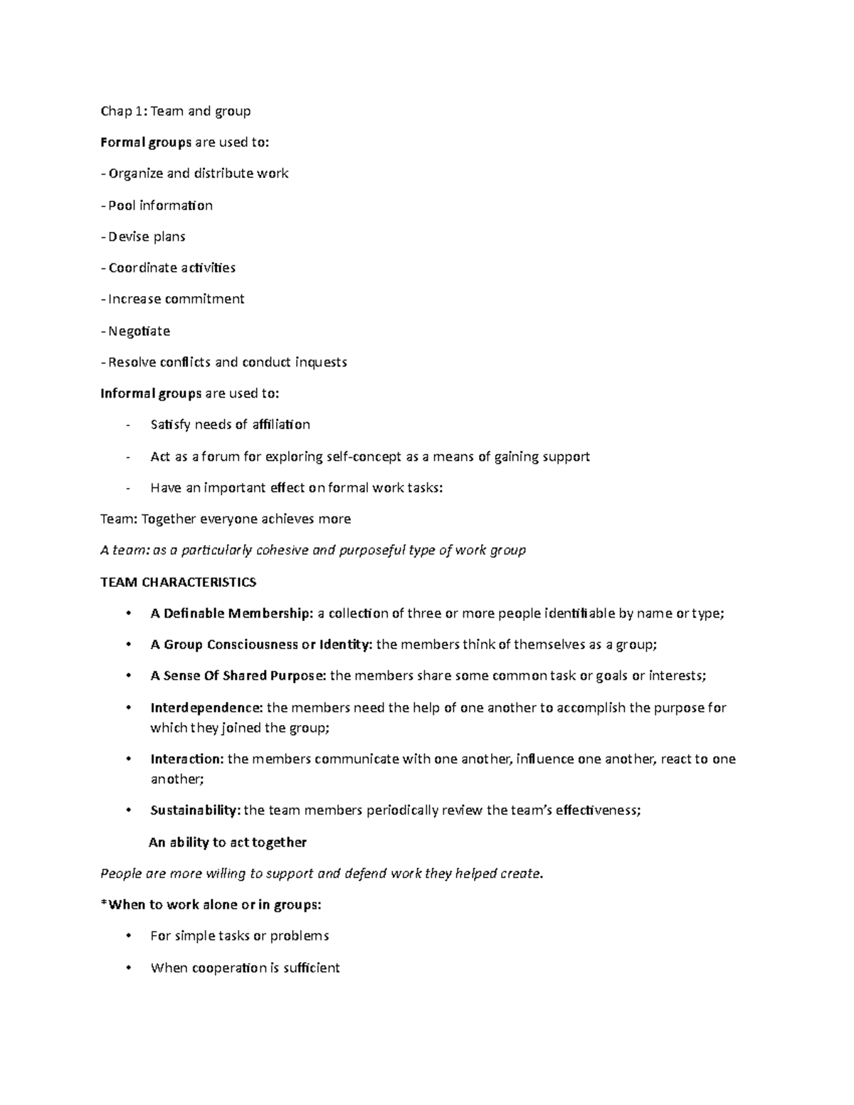 Chap 1 - hay - Chap 1: Team and group Formal groups are used to ...