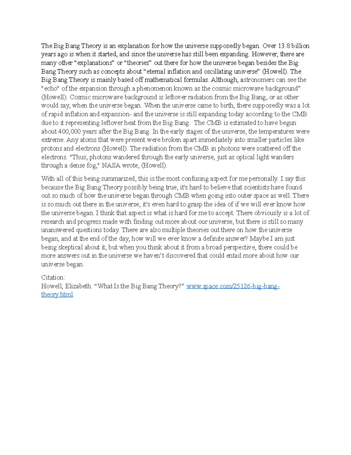 ESE 111 W1 - Week one assignment - The Big Bang Theory is an ... ESE 111 W1 - Week one assignment - The Big Bang Theory is an ...