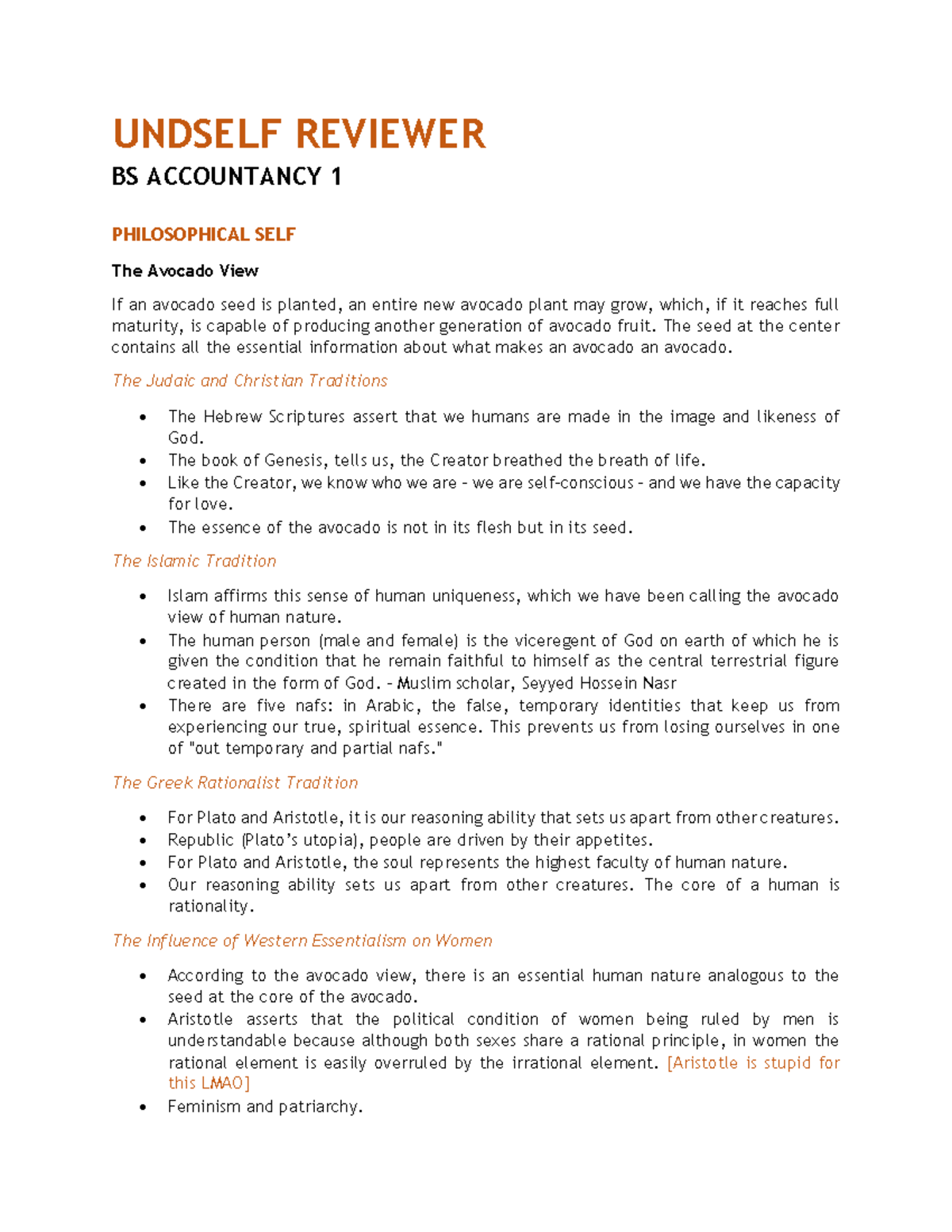 Undself Reviewer - UNDSELF REVIEWER BS ACCOUNTANCY 1 PHILOSOPHICAL SELF ...