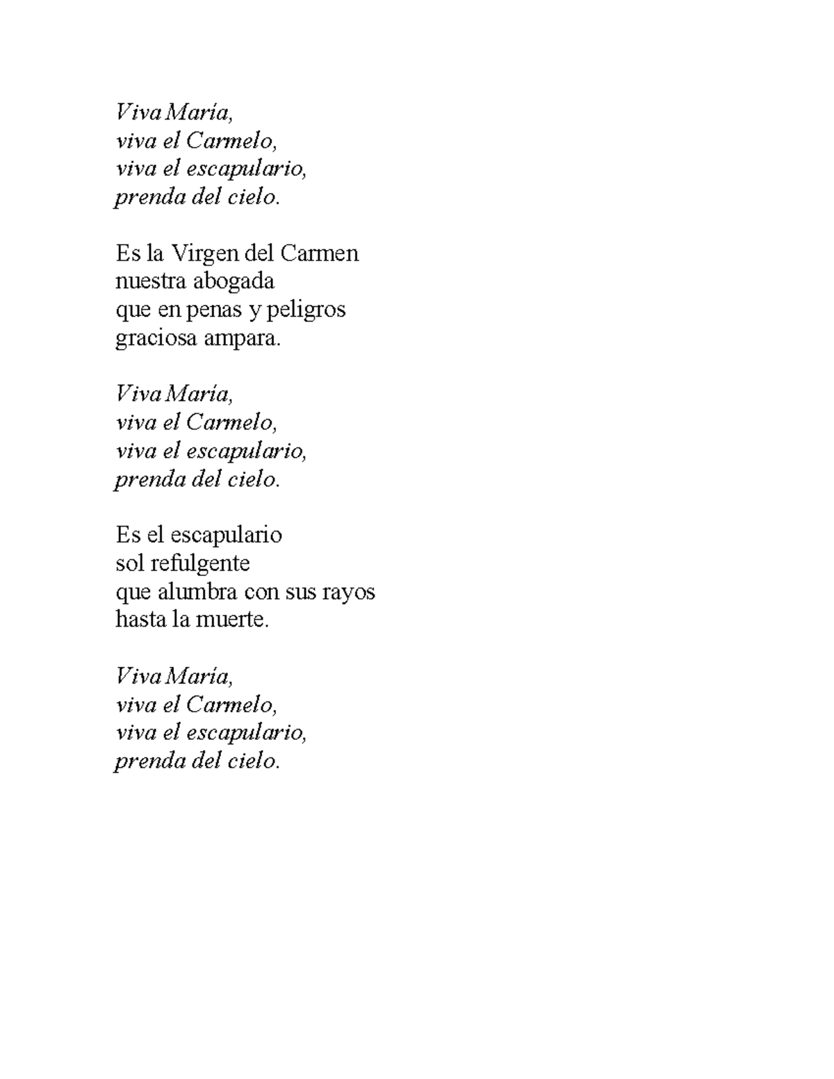 Viva María - VIVA MARIA CANCION - Viva María, viva el Carmelo, viva el ...