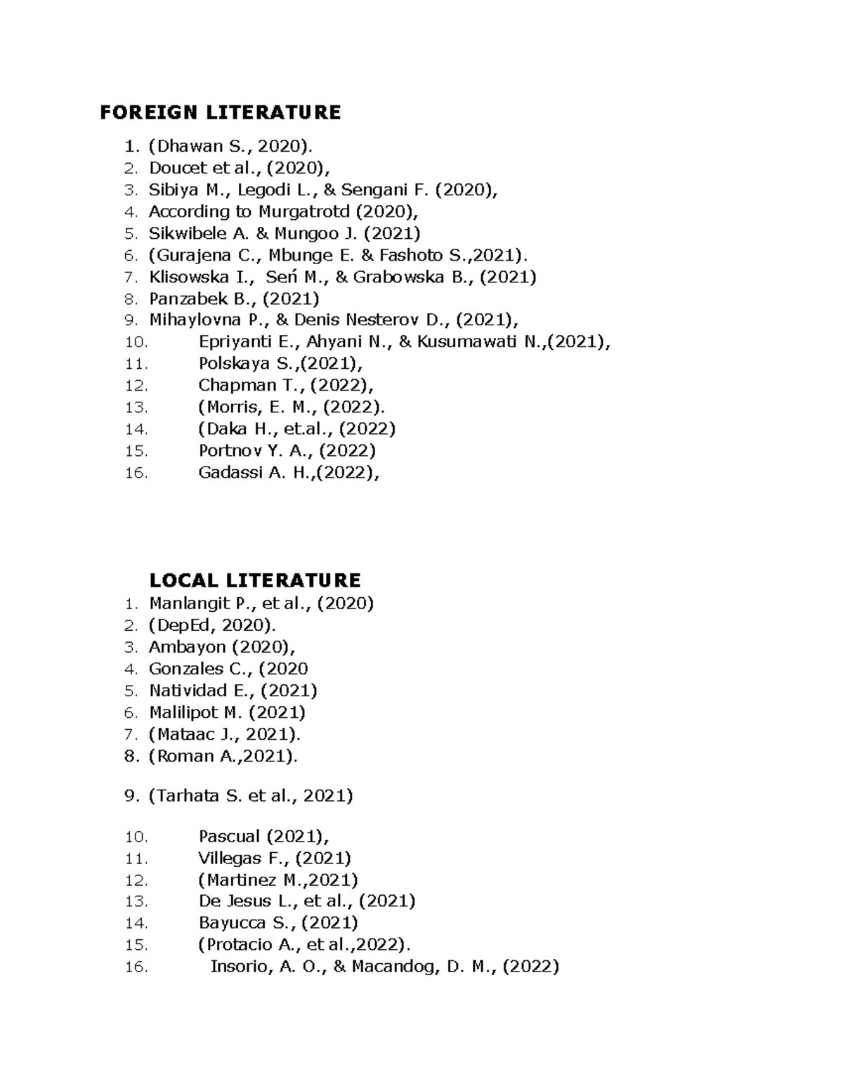 Checklist RRL- Chapter 2-WITH References - FOREIGN LITERATURE (Dhawan S ...
