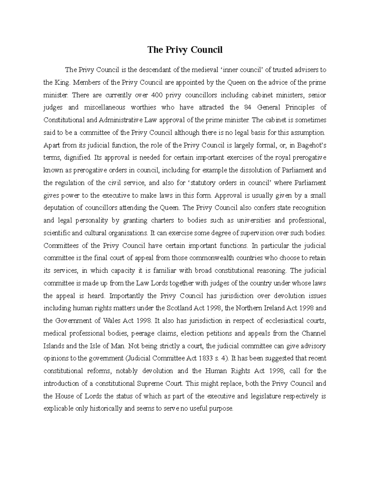 The Privy Council - The Privy Council The Privy Council is the ...
