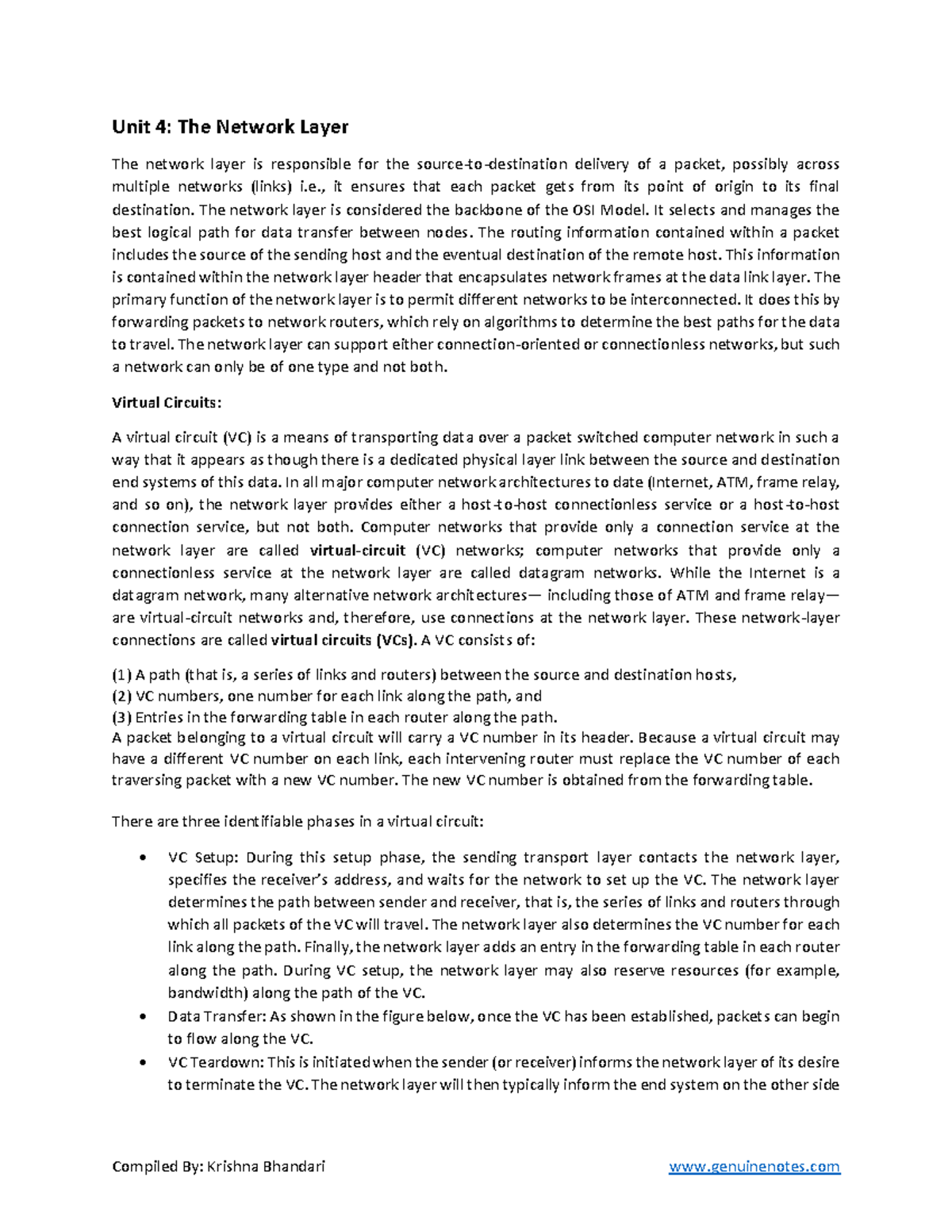 Unit 4 The Network Layer Unit 4 The Network Layer The Network Layer
