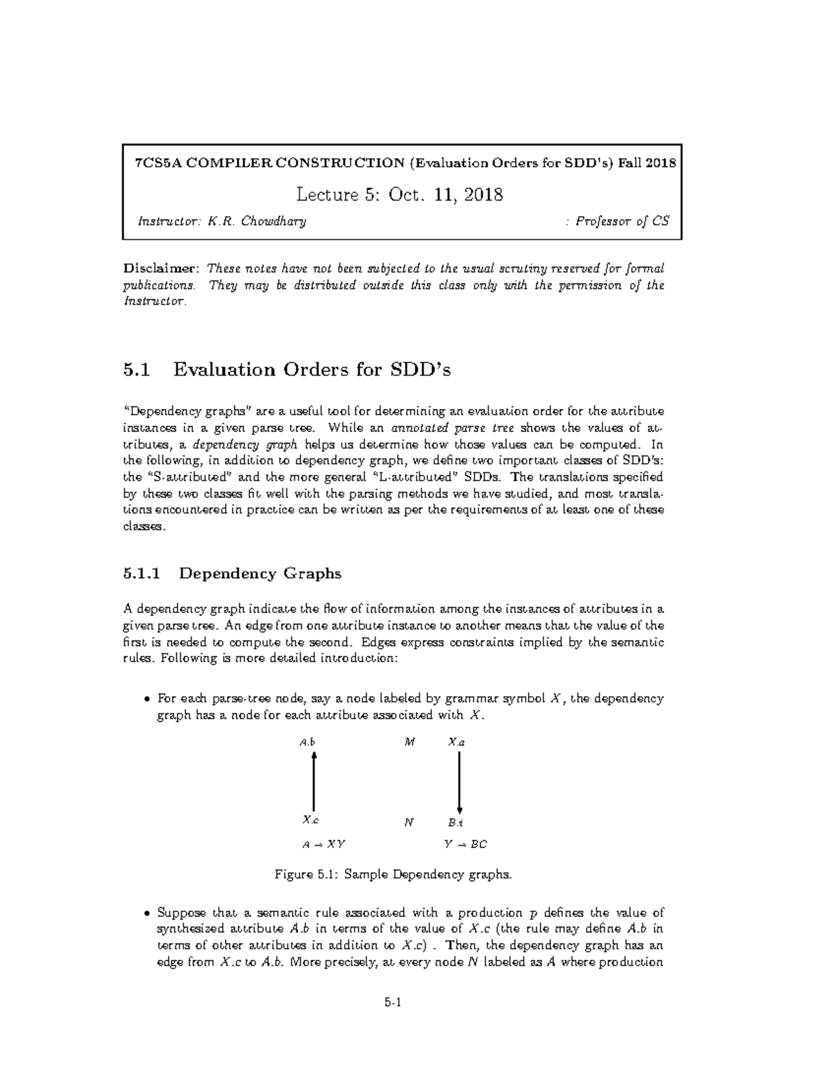 Lect5 - Vvbn - 7CS5A COMPILER CONSTRUCTION (Evaluation Orders for SDD’s ...