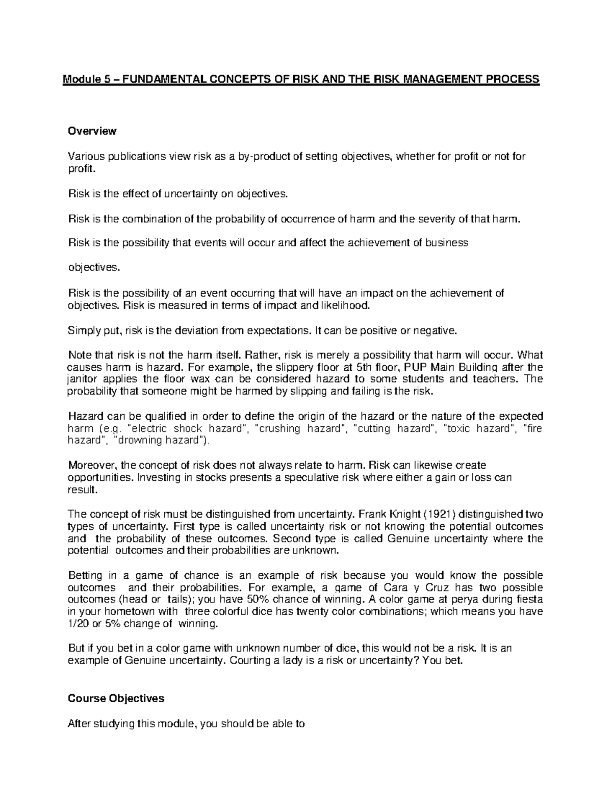 Module 5 Fundamental Concept of Risk and The Risk management Process ...